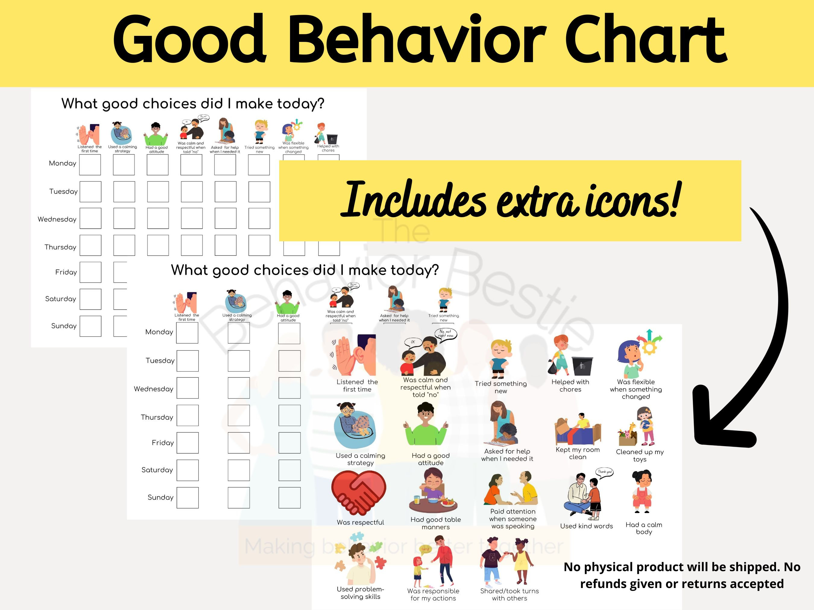 Good Choices Chart for at Home Digital Good Behavior Chart Positive ...