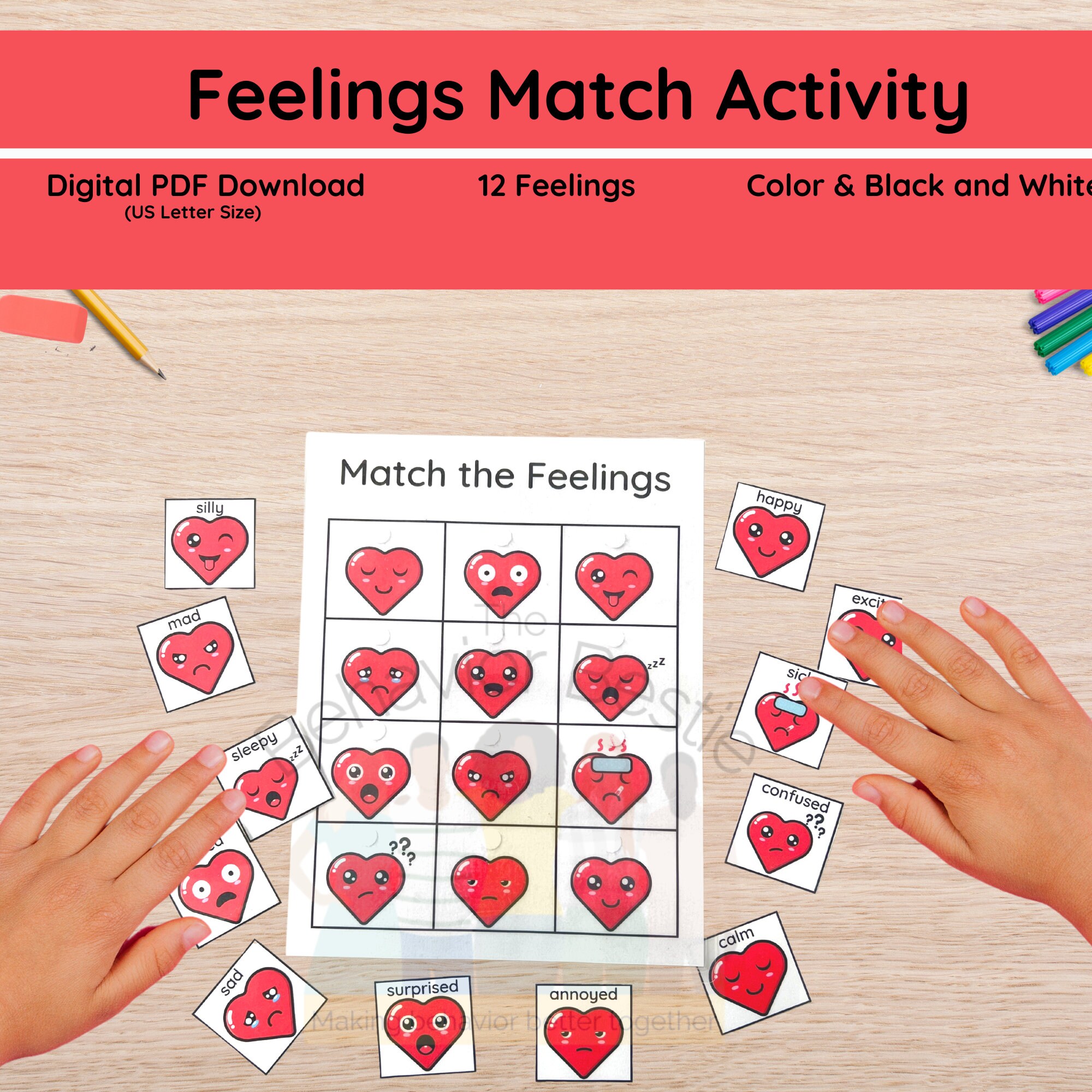 Feelings Match and Sort Activity Valentine's Matching Activity Feeling ...