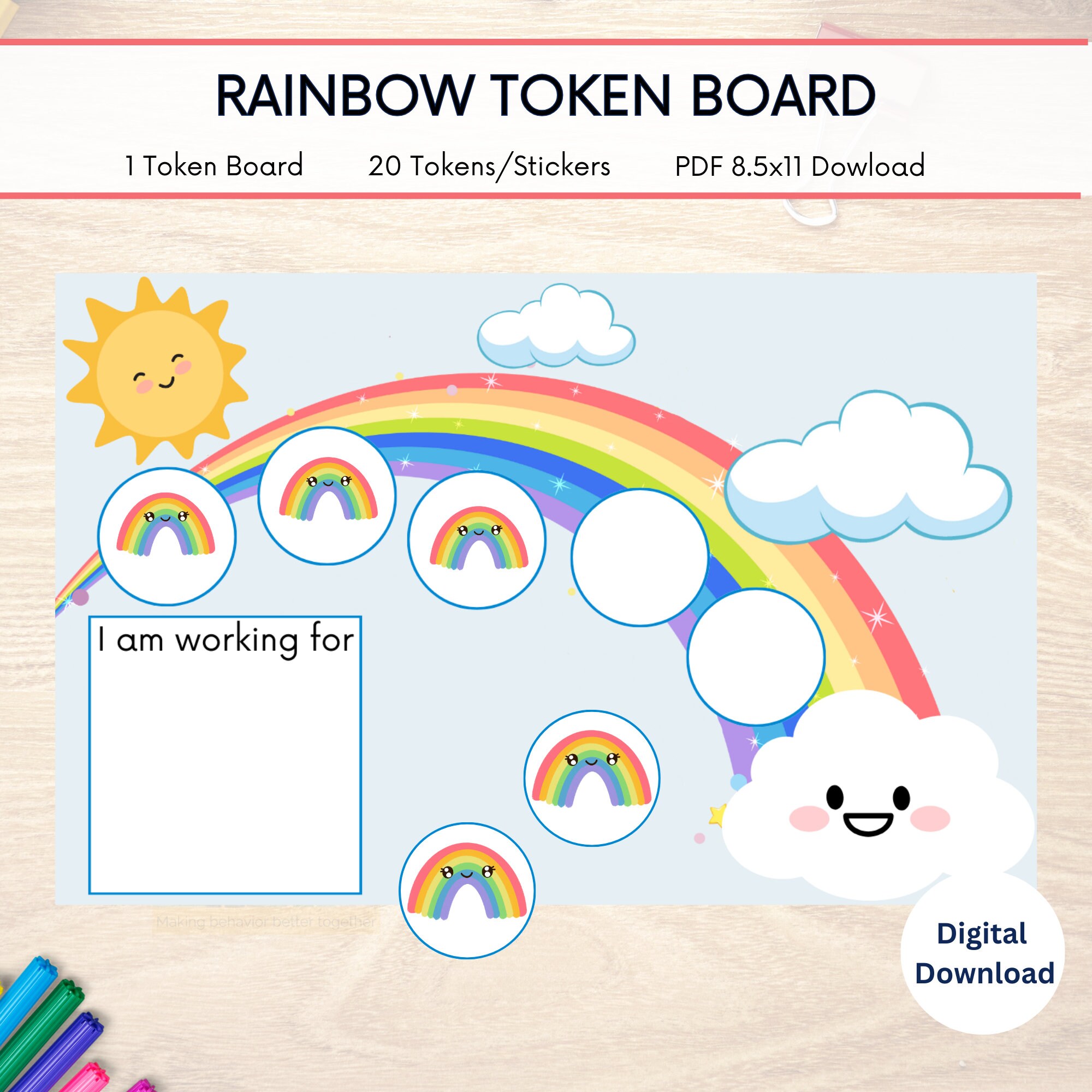 Rainbow Token Board, Rainbow Reward Chart for Kids, Autism Visual ...