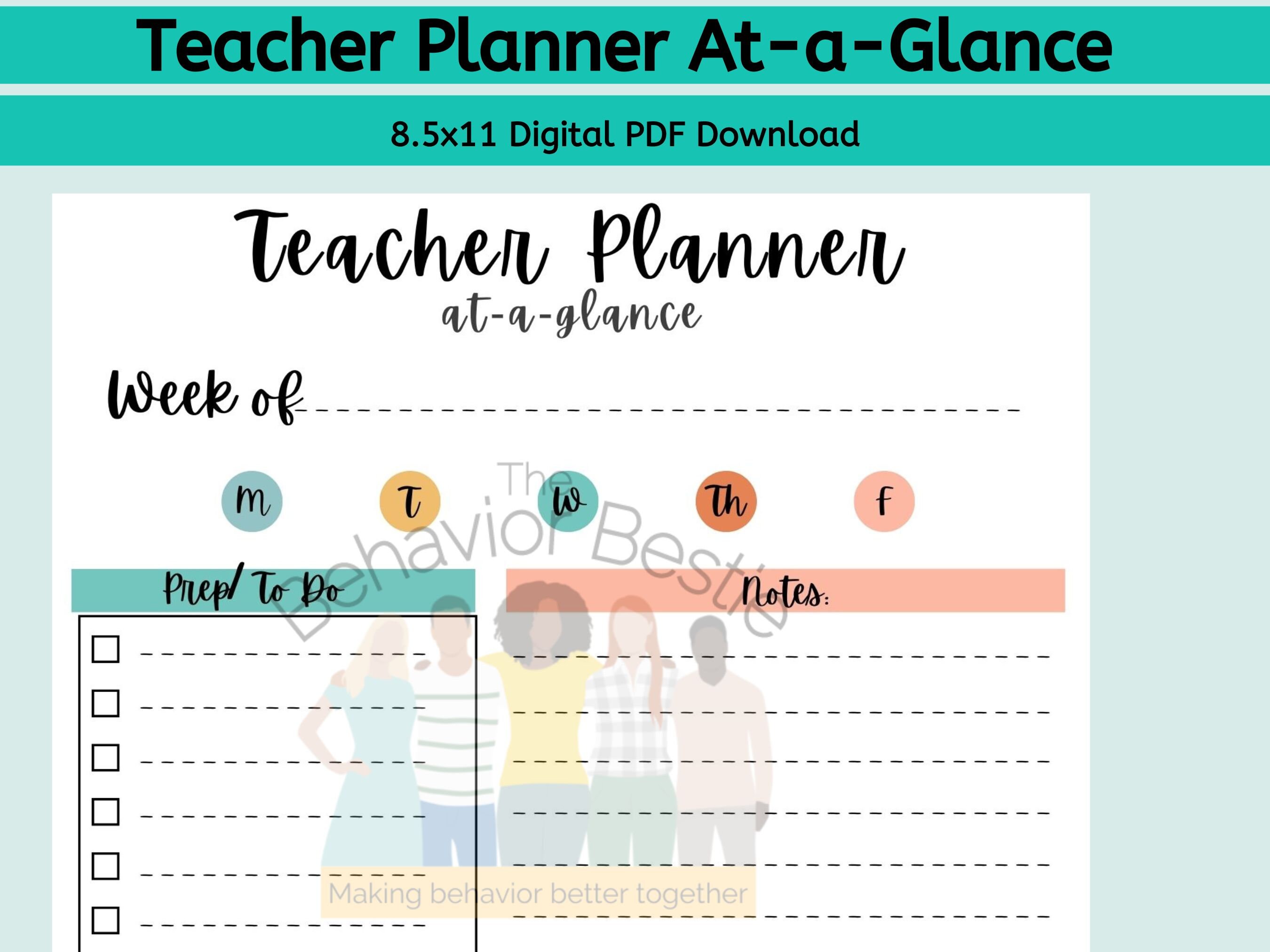 Teacher At-a-glance Planner | Teacher Planner | Planning for Teachers ...