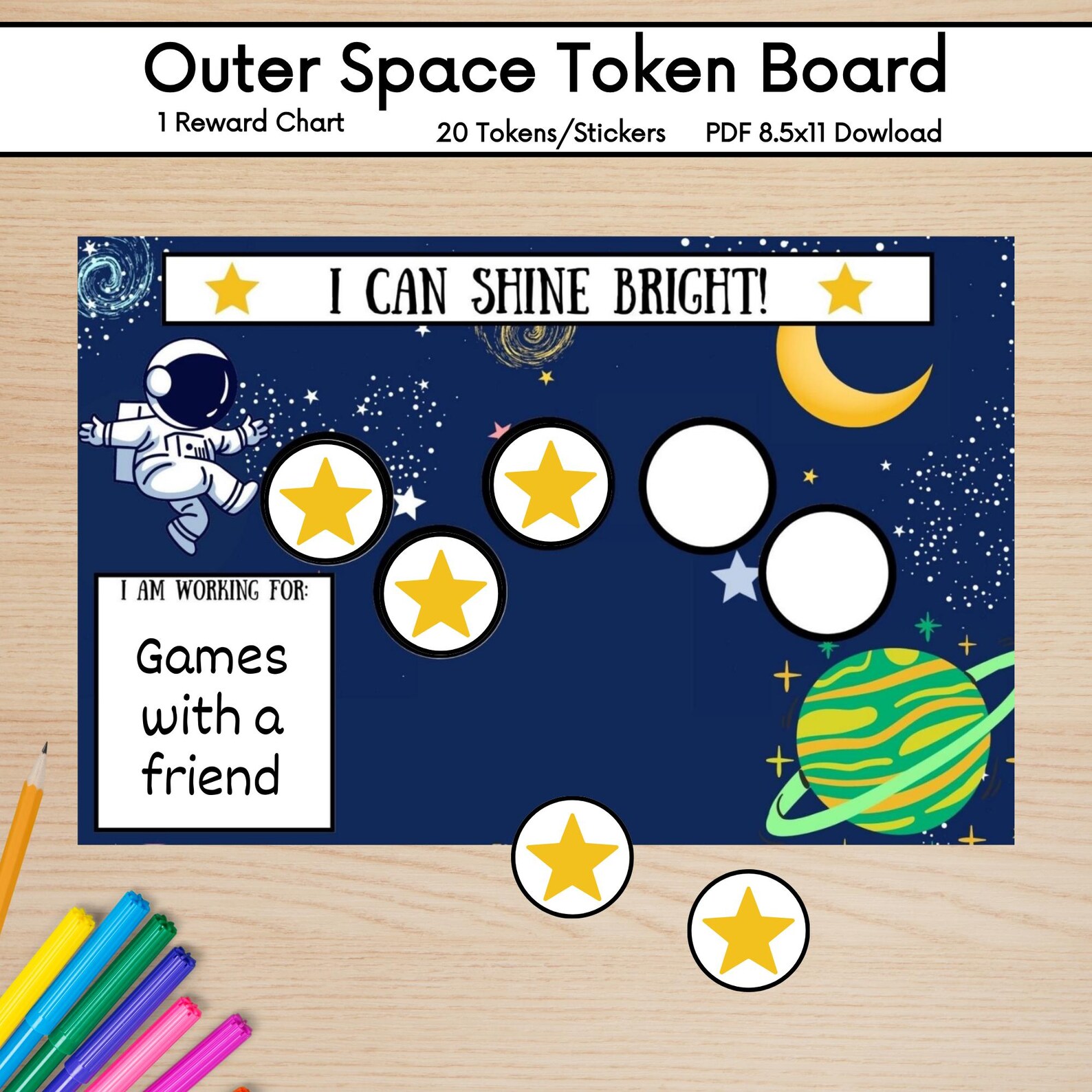 Space Token Board: Astronaut Reward Chart for Kids (PDF) - Etsy