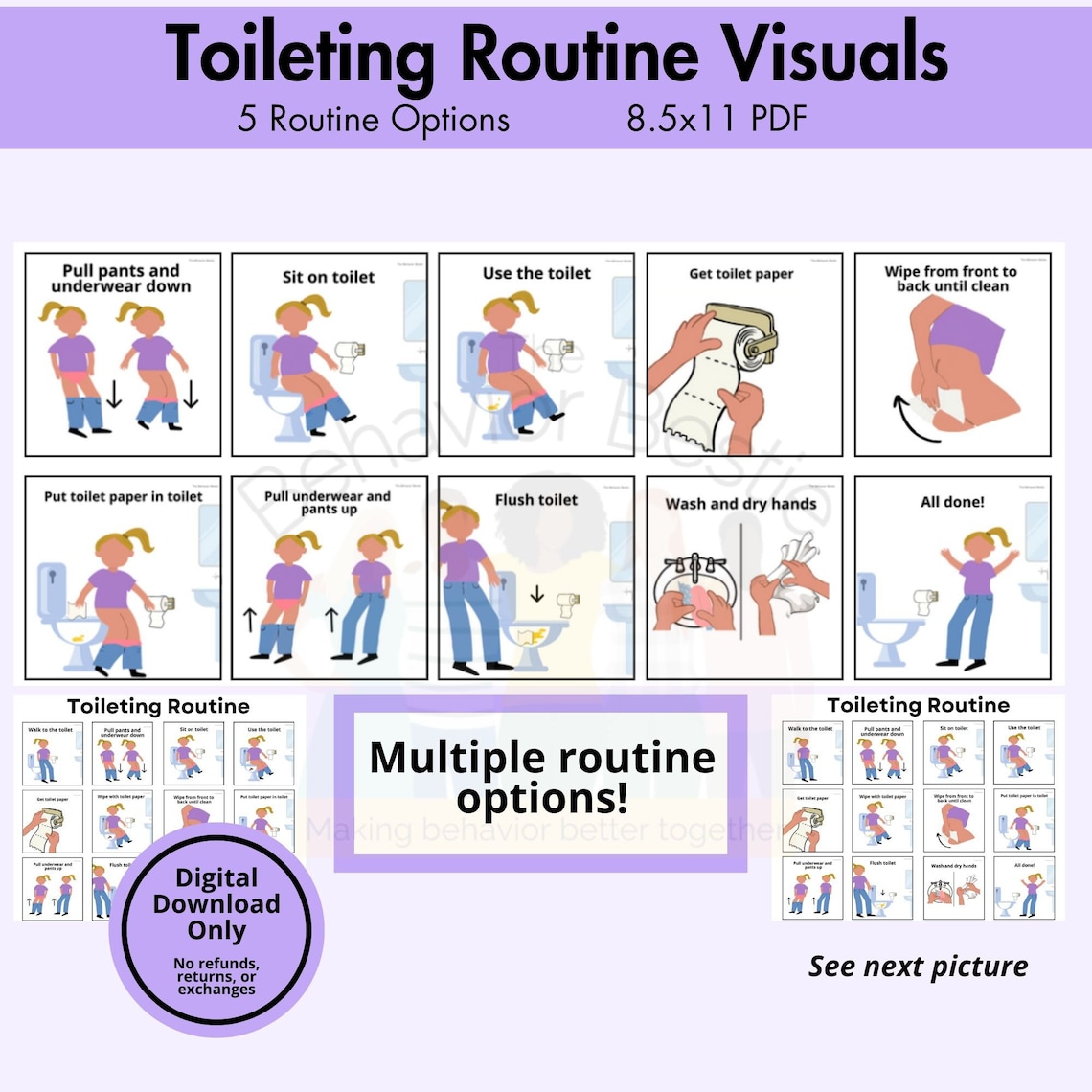 Printable Girl Potty Routine Visual Toileting Routine Bathroom Visual ...