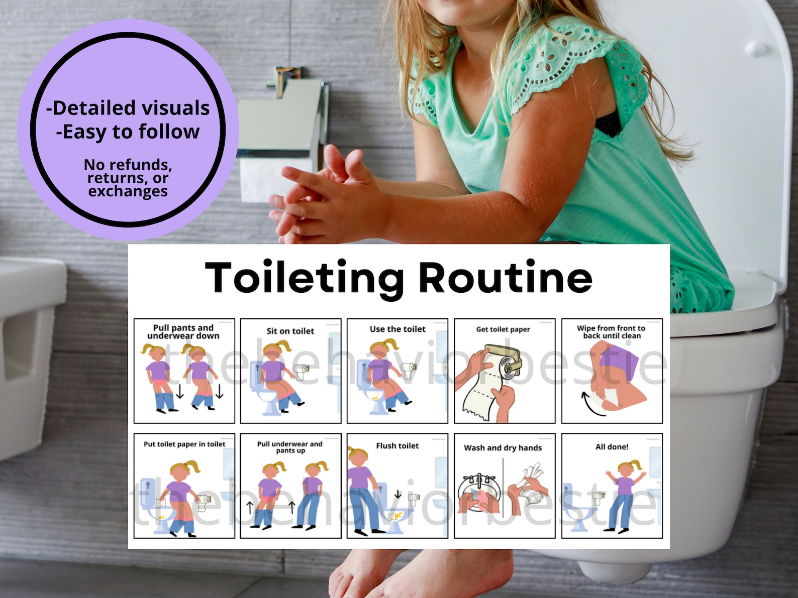 Printable Girl Potty Routine Visual Toileting Routine Bathroom Visual ...