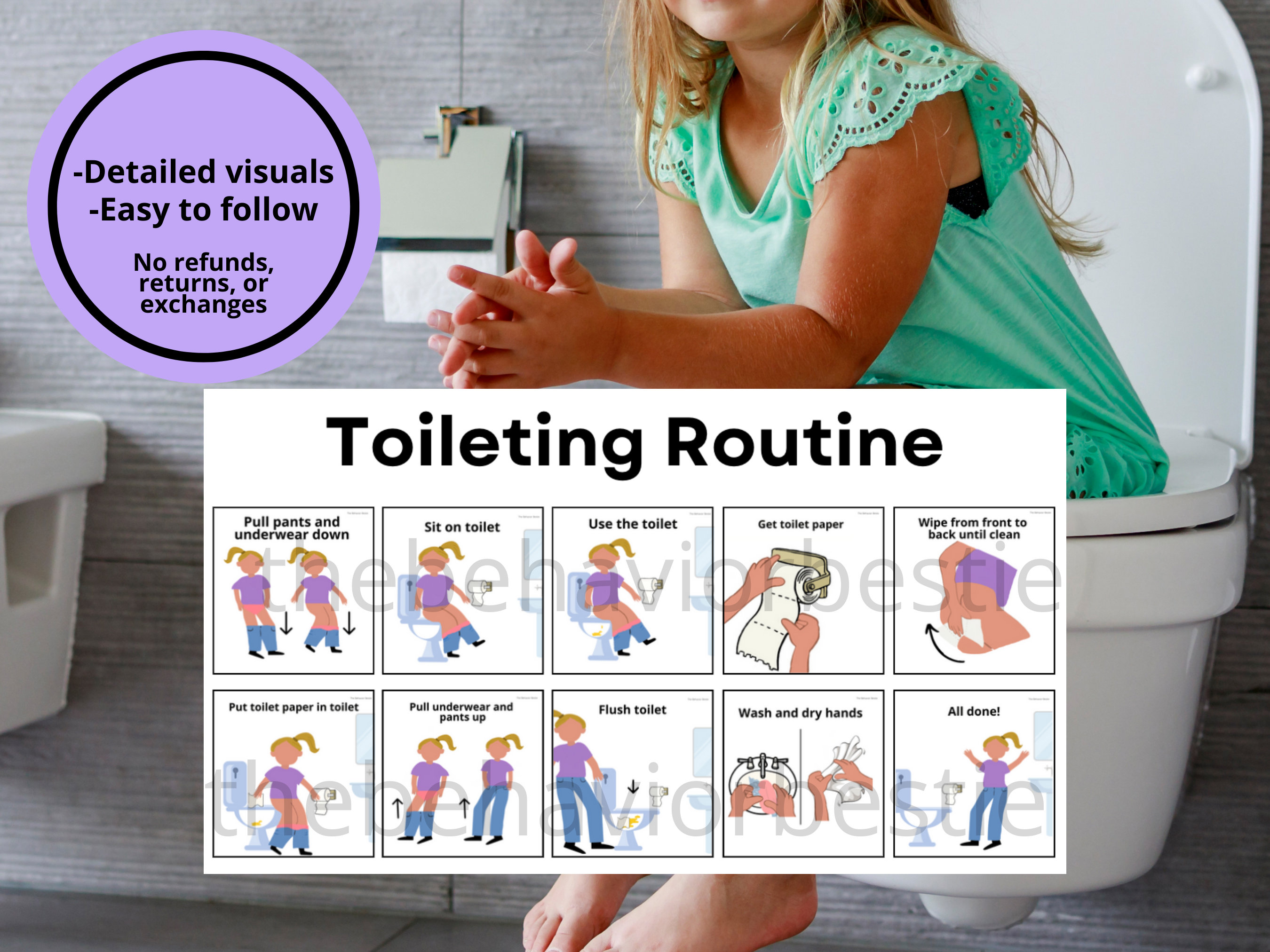 Printable Girl Potty Routine Visual Toileting Routine Bathroom Visual ...