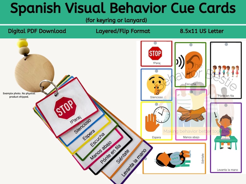 Spanish Behavior Cue Cards Keyring/ Spanish Lanyard Cards| /digital ...
