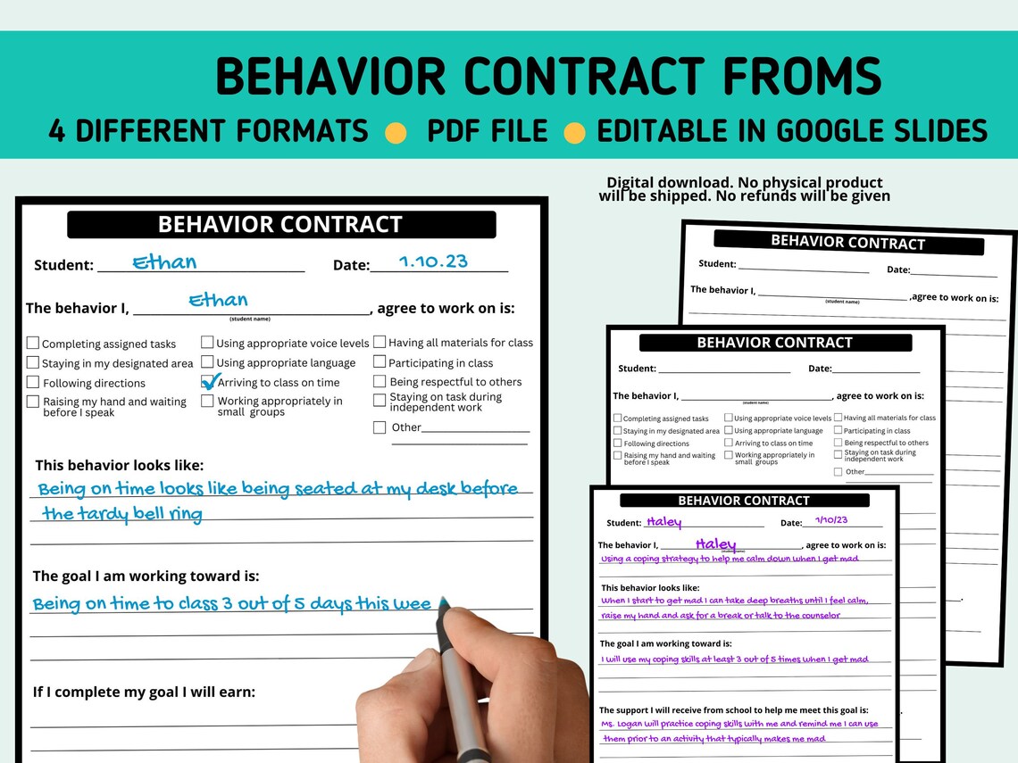 Customizable Student Behavior Contract: Positive Discipline (PDF ...