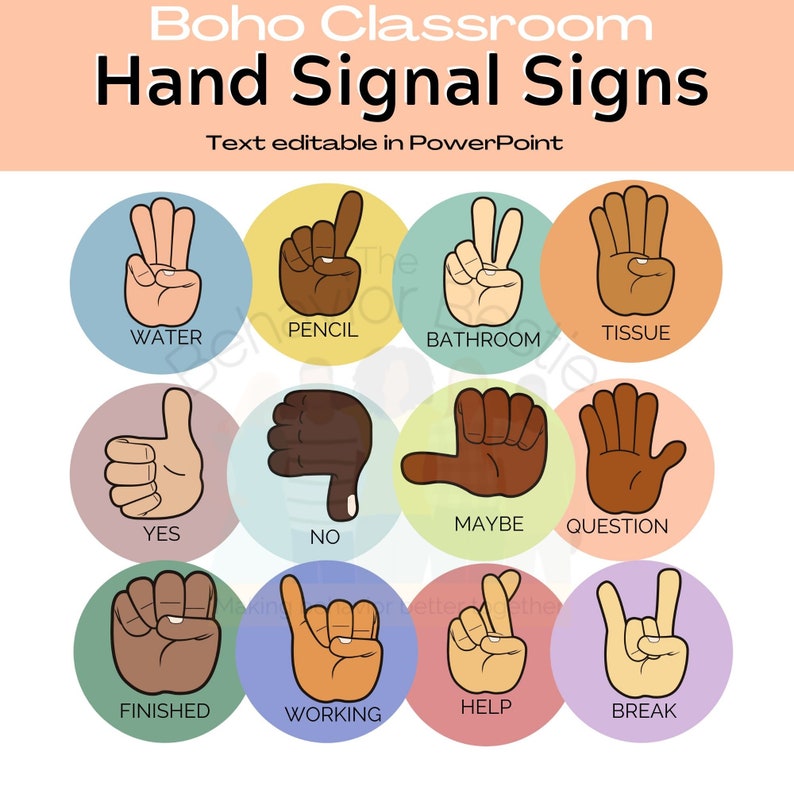 Boho Classroom Hand Signal Posters: Editable Communication Signs ...