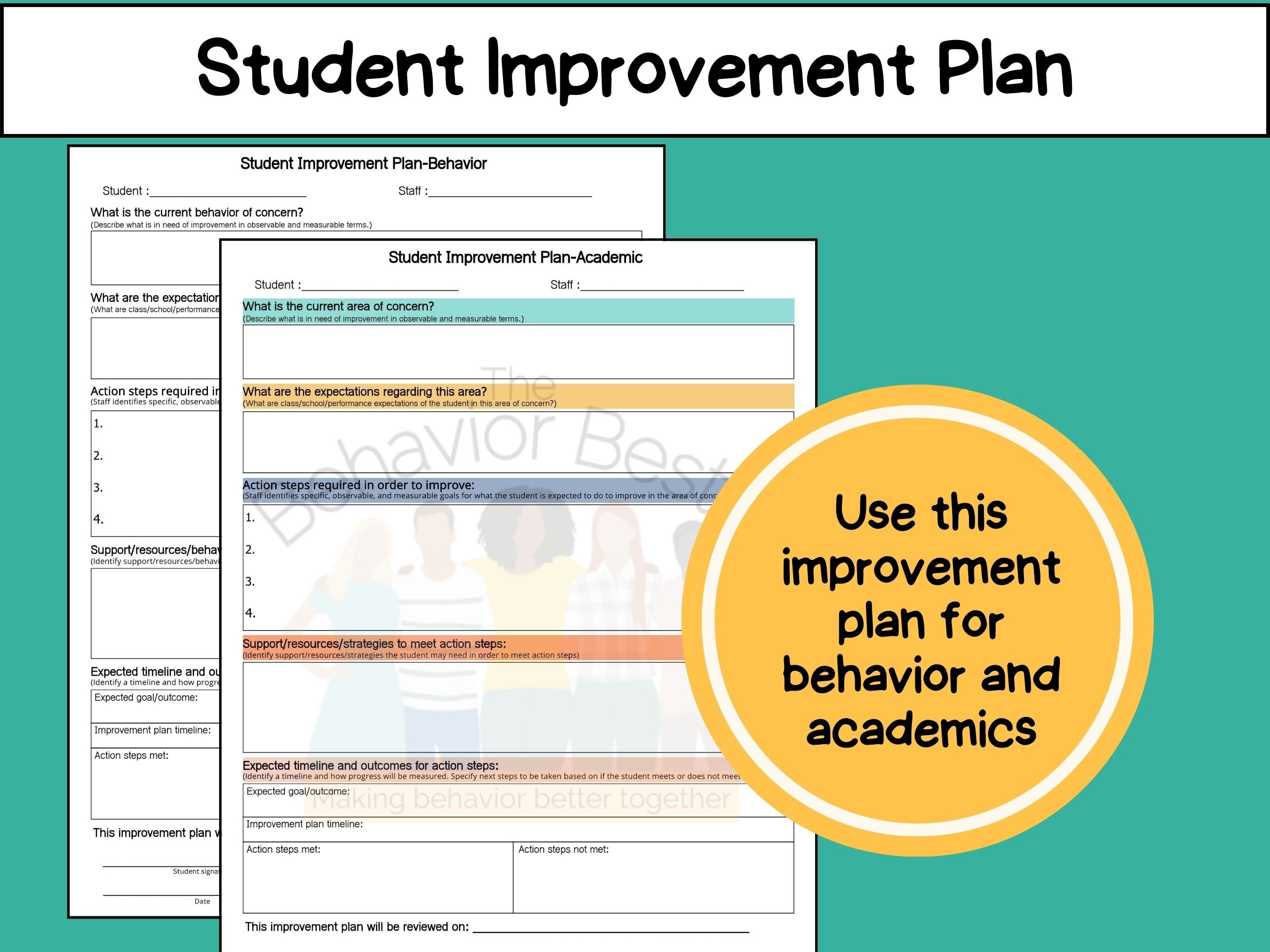 Student Improvement Plan | Student Behavior Plan | Behavior Plan ...