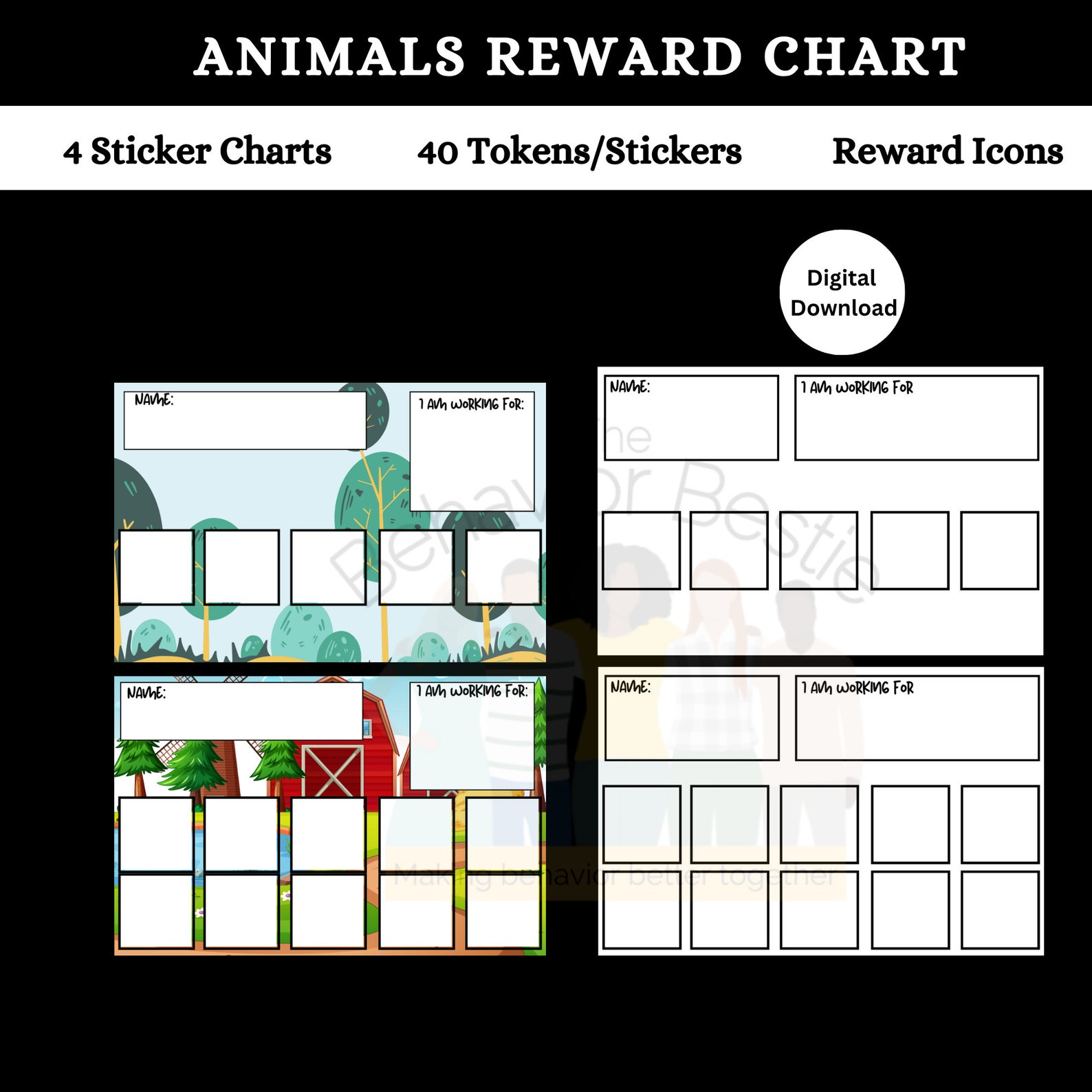 Reward Chart Animal Theme, Kids Behavior Chart, Token Boards for Kids ...