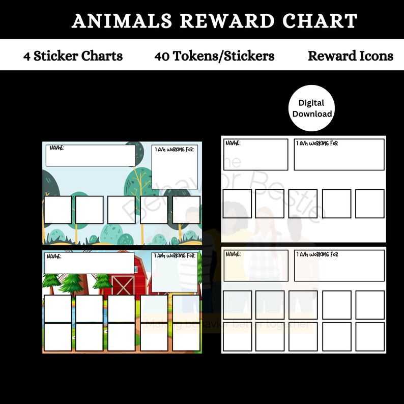Reward Chart Animal Theme, Kids Behavior Chart, Token Boards for Kids ...