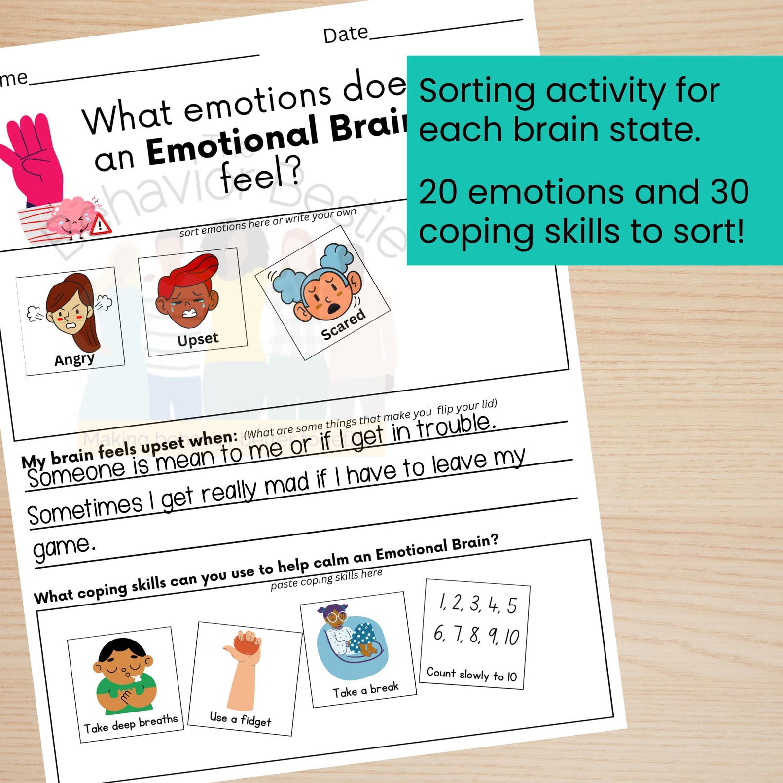 Kids Feelings Poster, Hand Brain Model Printable, Calm Corner Wall Art ...