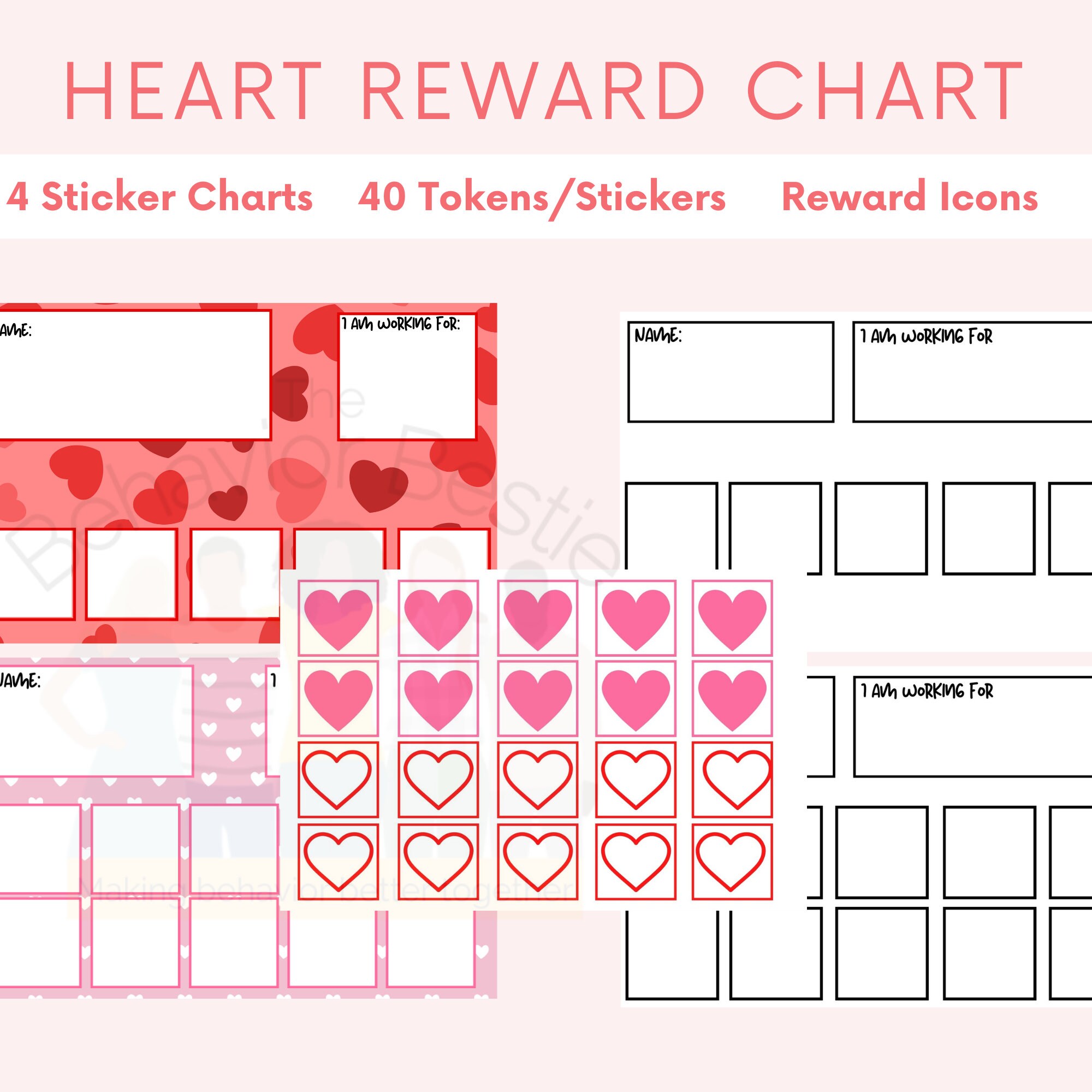 Heart Reward Chart, Valentine's Day Token Board for Kids, Positve ...