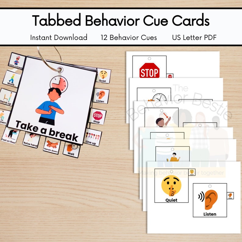Tabbed Behavior Cue Cards: Autism Visual Support (PDF) - Etsy