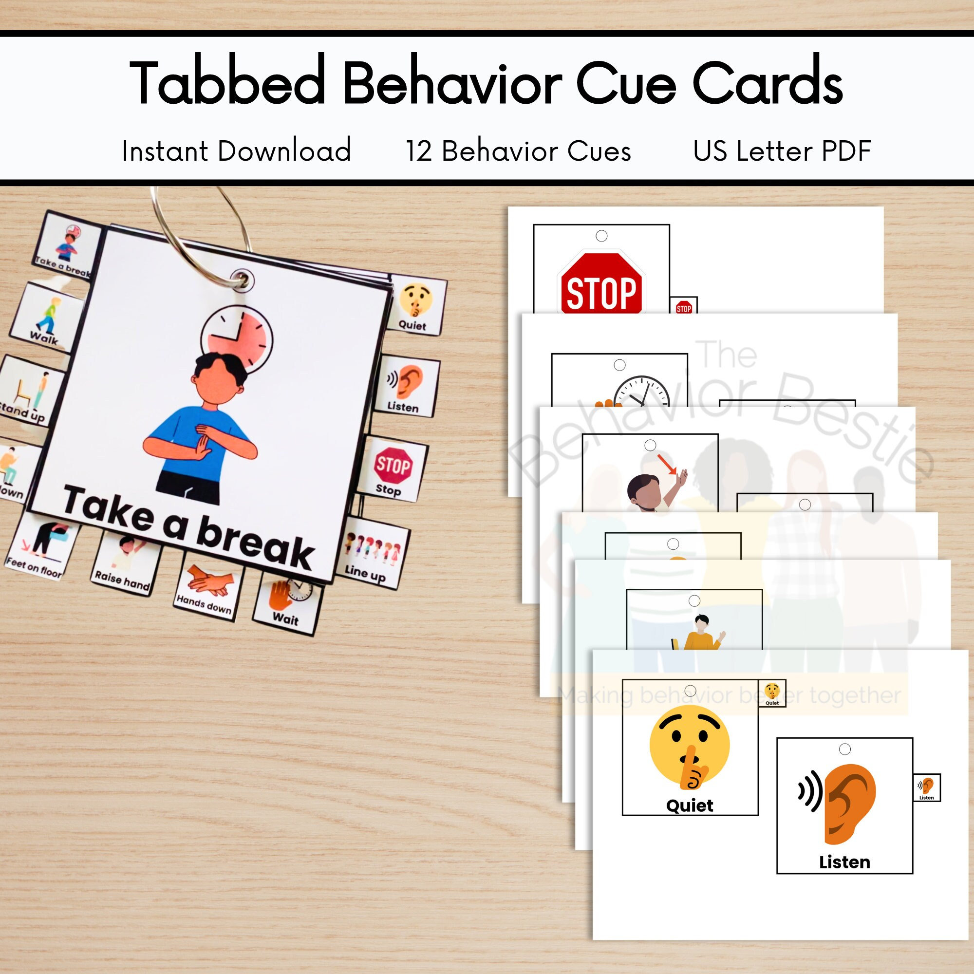 Tabbed Behavior Cards, Behavior Cue Cards, Visual Behavior Cues, Autism ...