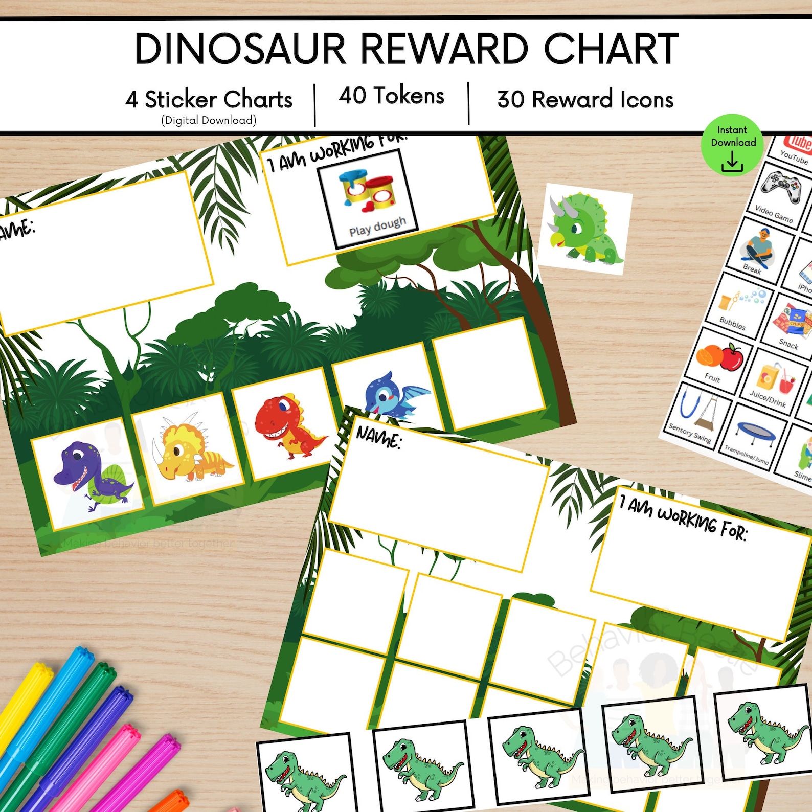 Dinosaur Reward Chart for Kids: Jurassic Behavior Token Board (PDF) - Etsy