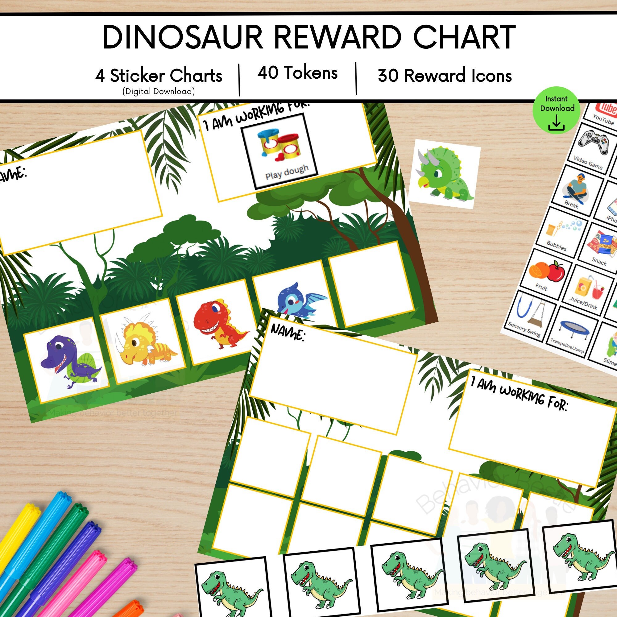 Dinosaur Reward Chart for Kids: Jurassic Behavior Token Board (PDF) - Etsy