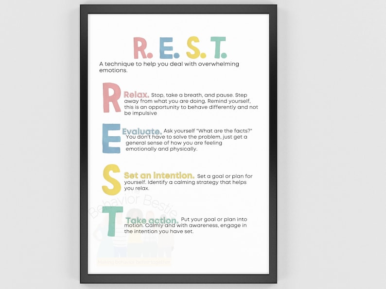 REST Technique Print: Calming DBT Skill, Counselor Decor (digital ...