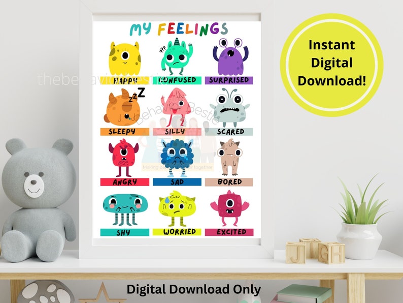 Cute Monster Feelings Chart | Printable Emotions Chart | Cute Monster ...