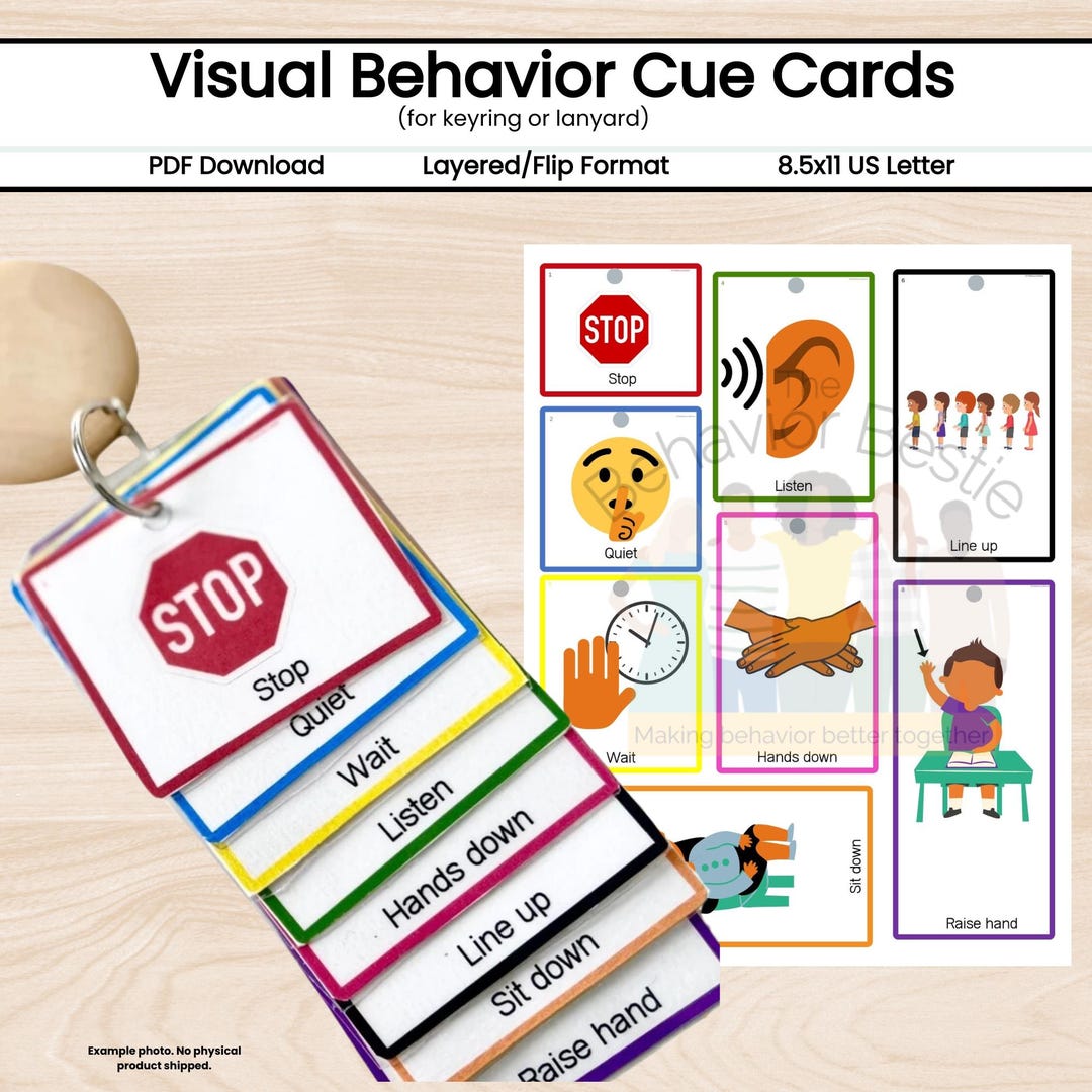 Behavior Cue Cards Keyring/lanyard Cards| /digital Visual Cues for Kids ...