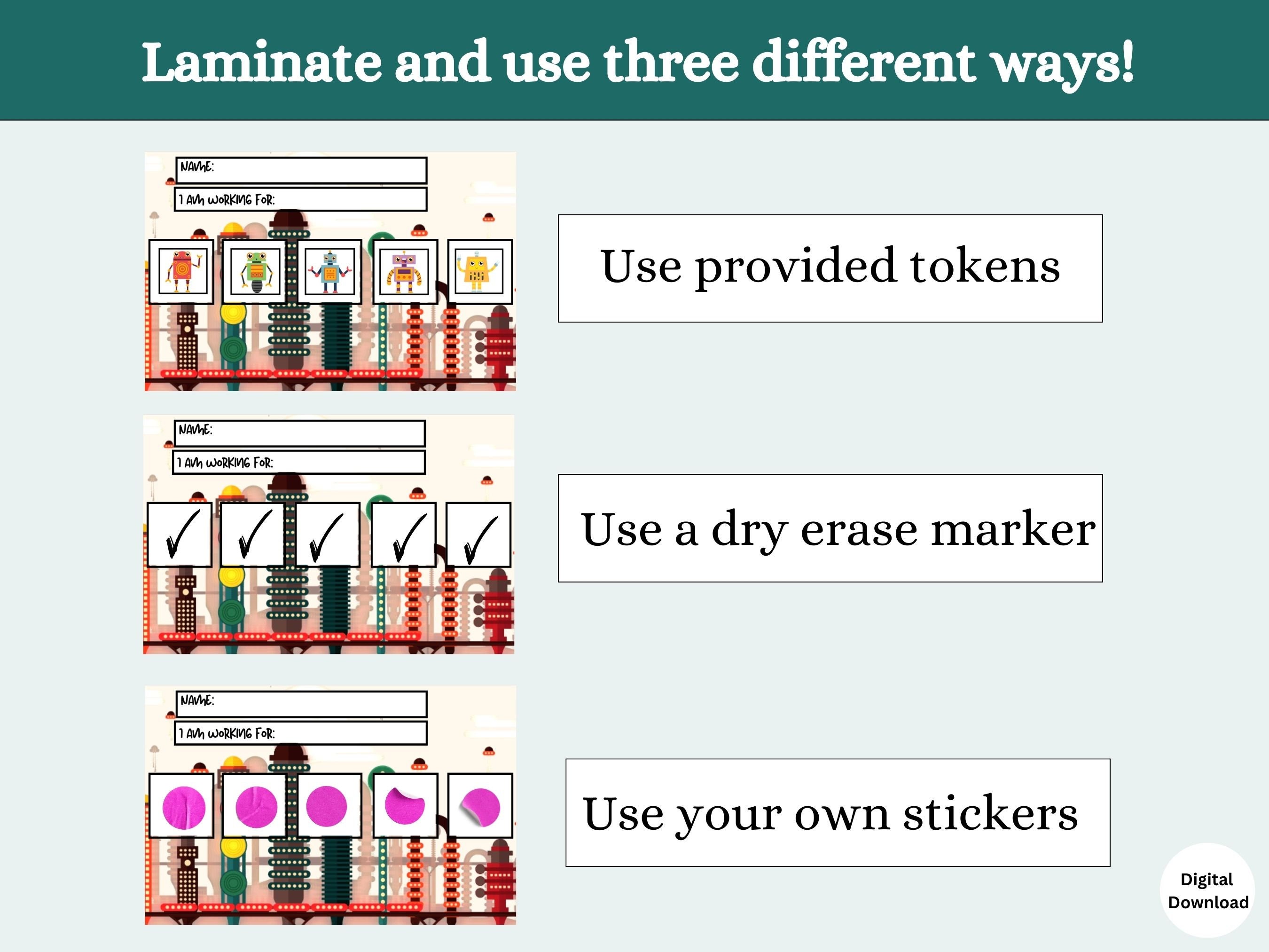 Cute Robots Token Board/digital Reward Chart/instant Download Token ...