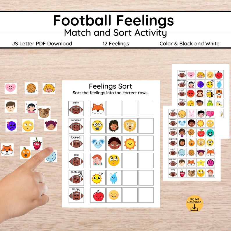 Football Feelings Match & Sort Activity (digital Download) - Etsy