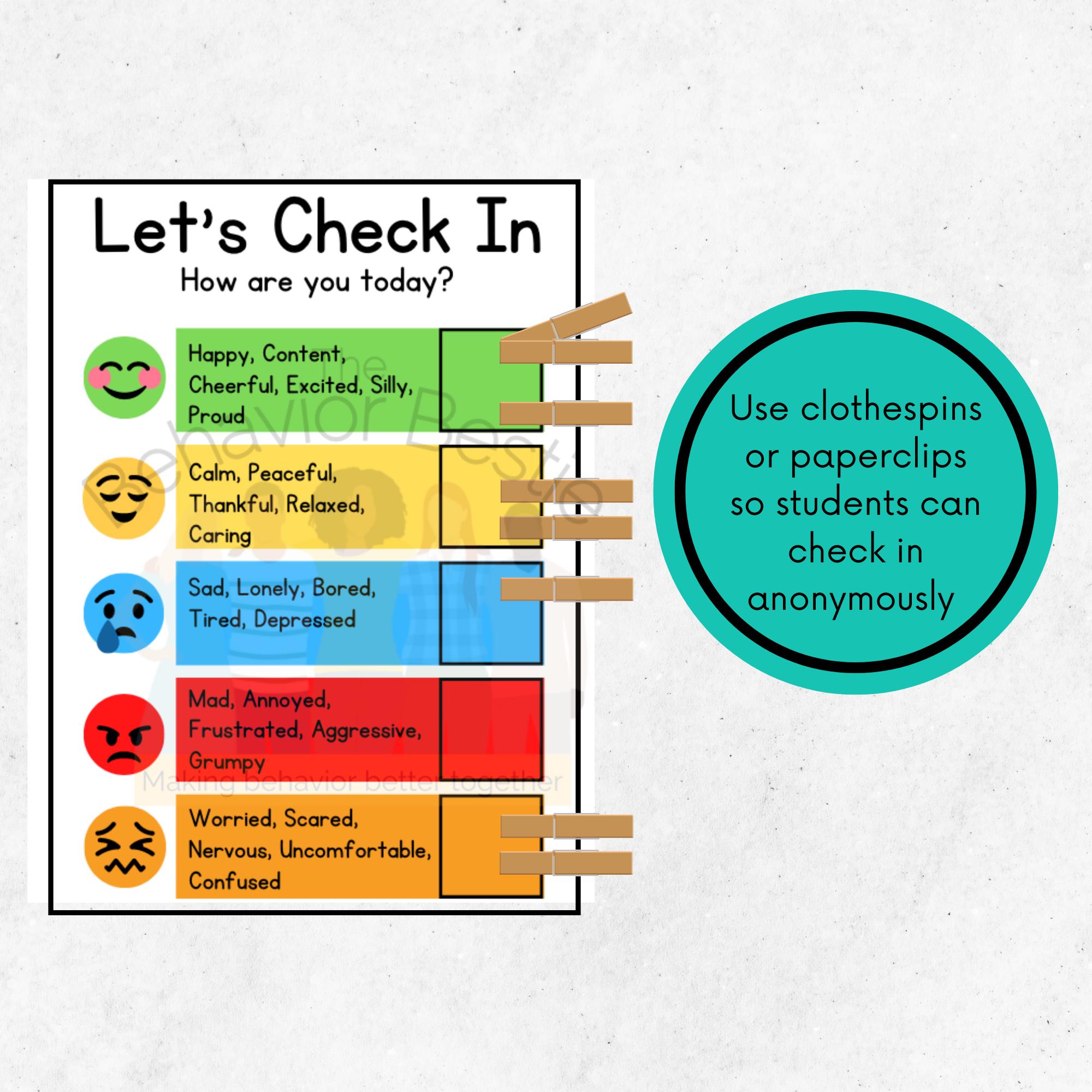 Printable Emotions Check-in Chart: Kids Feelings, Editable (PDF) - Etsy