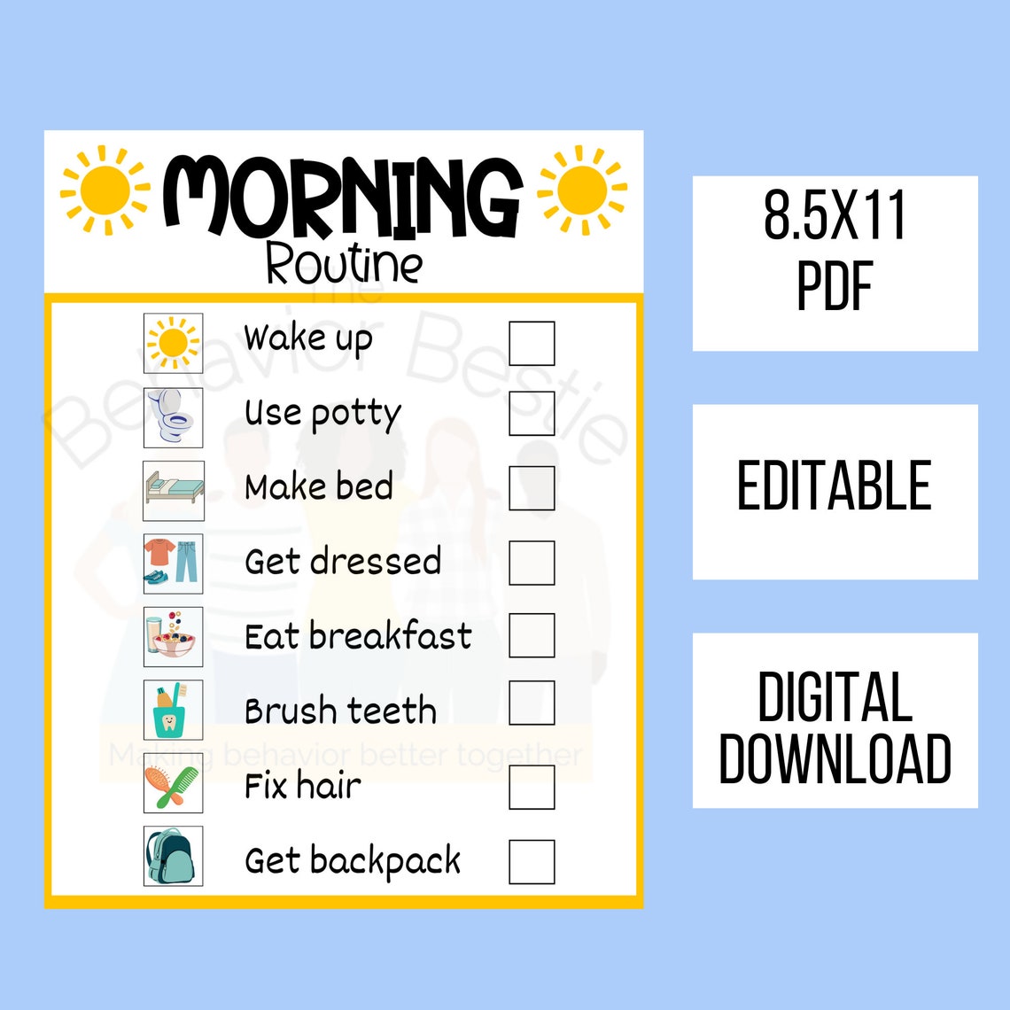 Editable Morning & Night Routine Checklist for Kids Daily Routine ...
