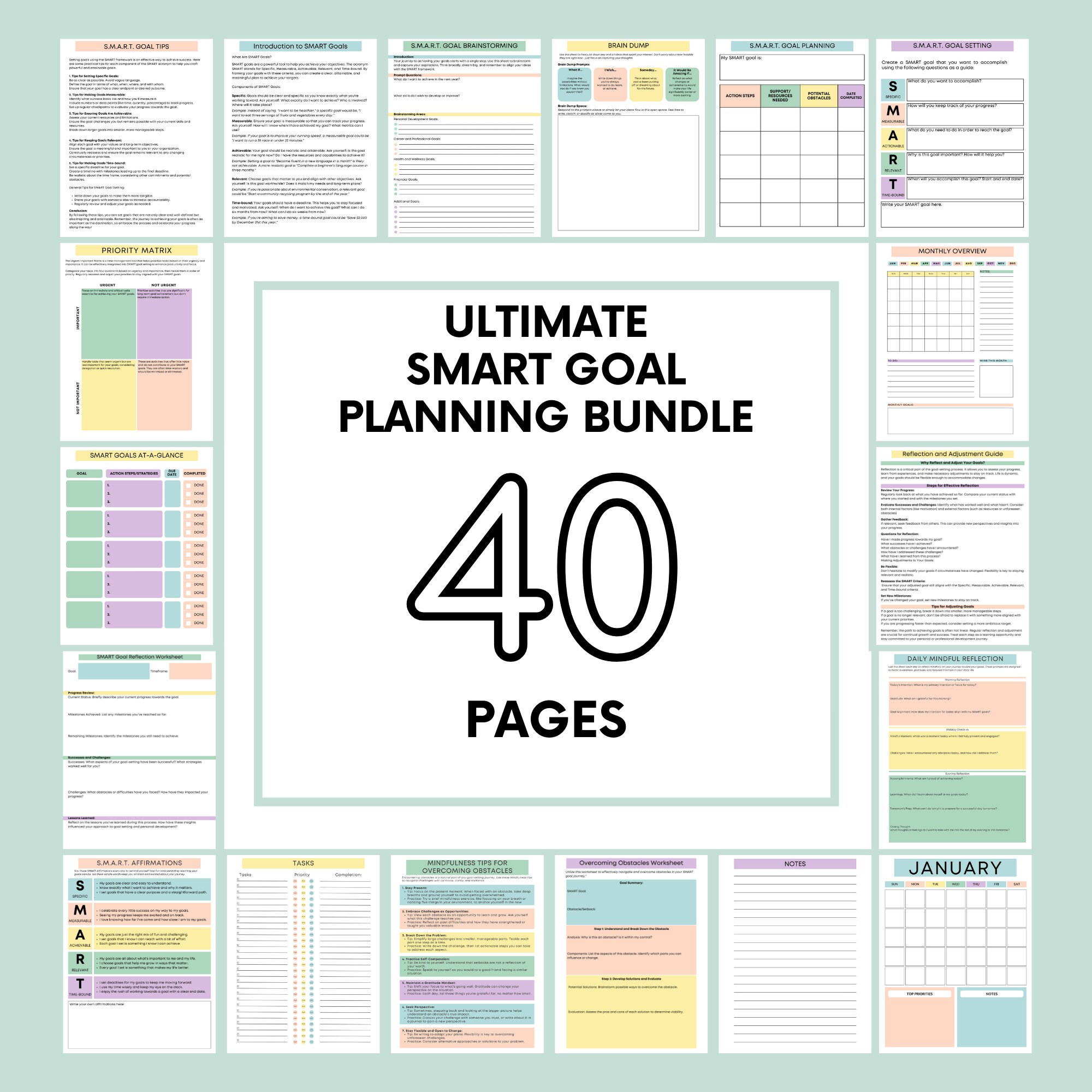 SMART Goal Setting Bundle, Goal Setting Planner, Printable Smart Goal ...