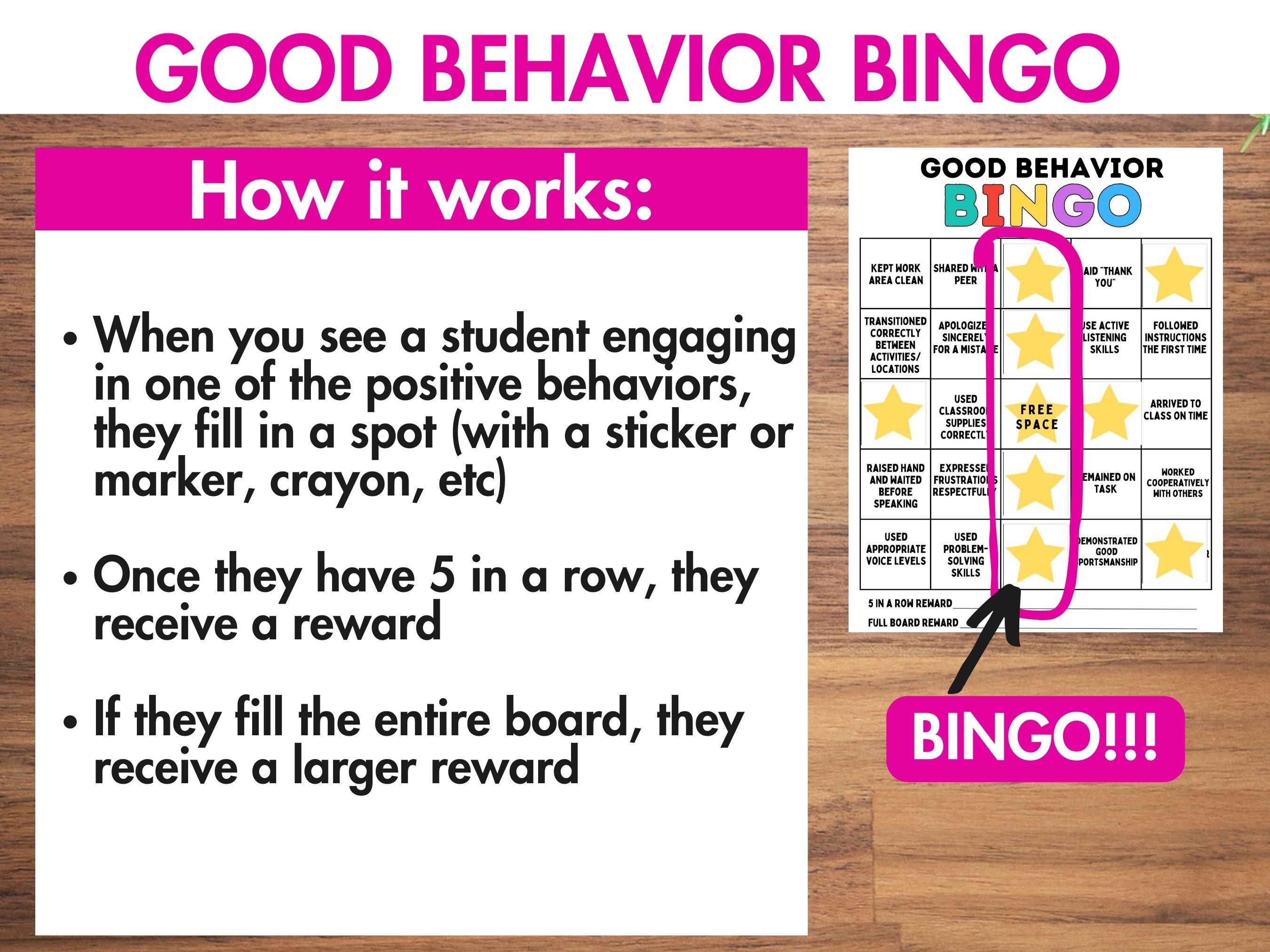 Classroom Behavior Bingo Whole Class Reward System Positive ...