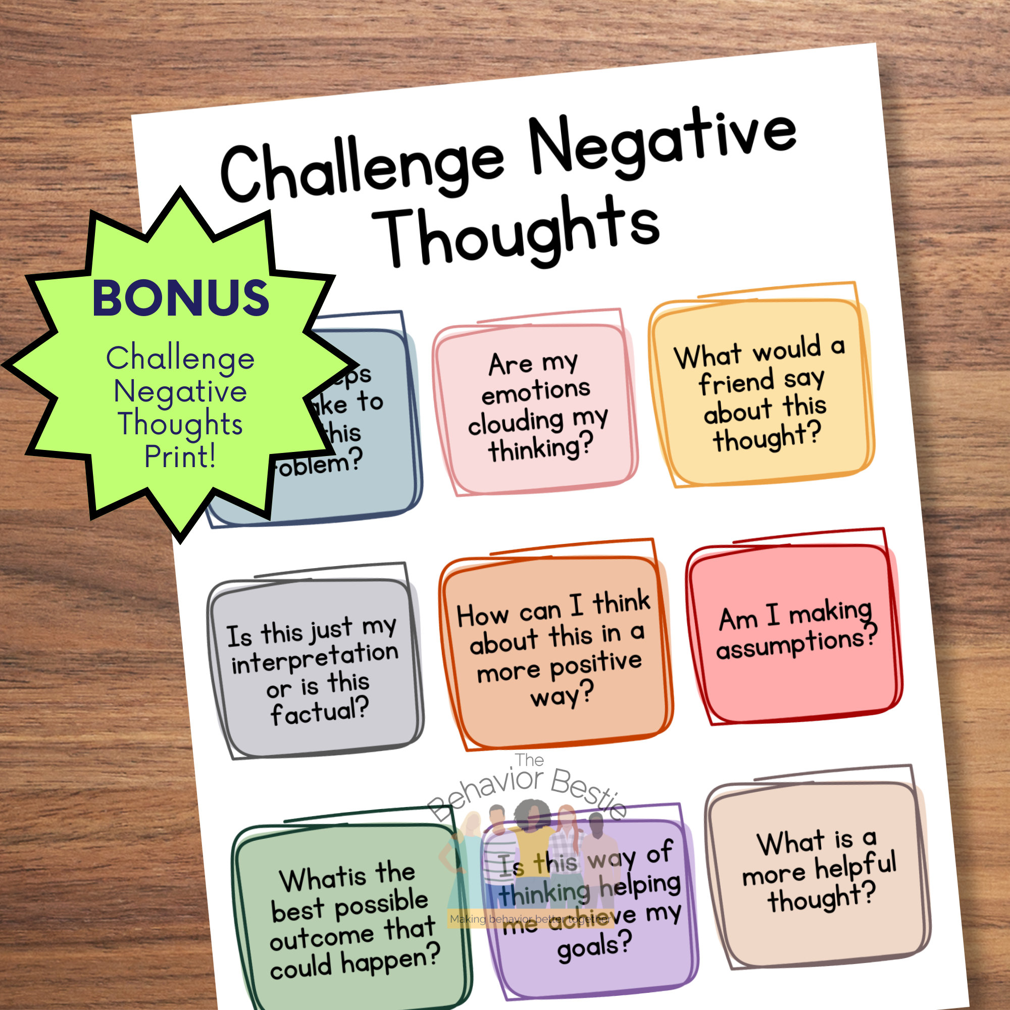 Reflection Worksheet for Teens, CBT Worksheet, Challenge Negative ...