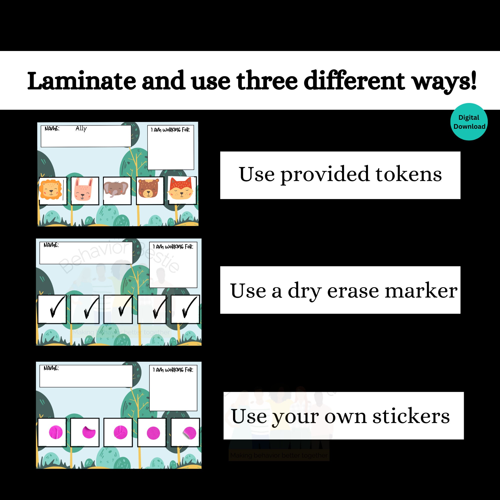 Reward Chart Animal Theme, Kids Behavior Chart, Token Boards for Kids ...