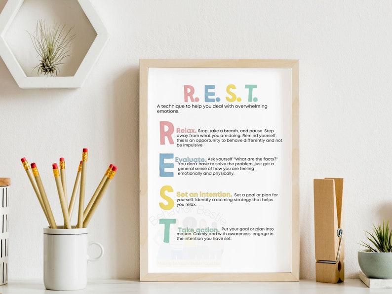 REST Technique Print: Calming DBT Skill, Counselor Decor (digital ...