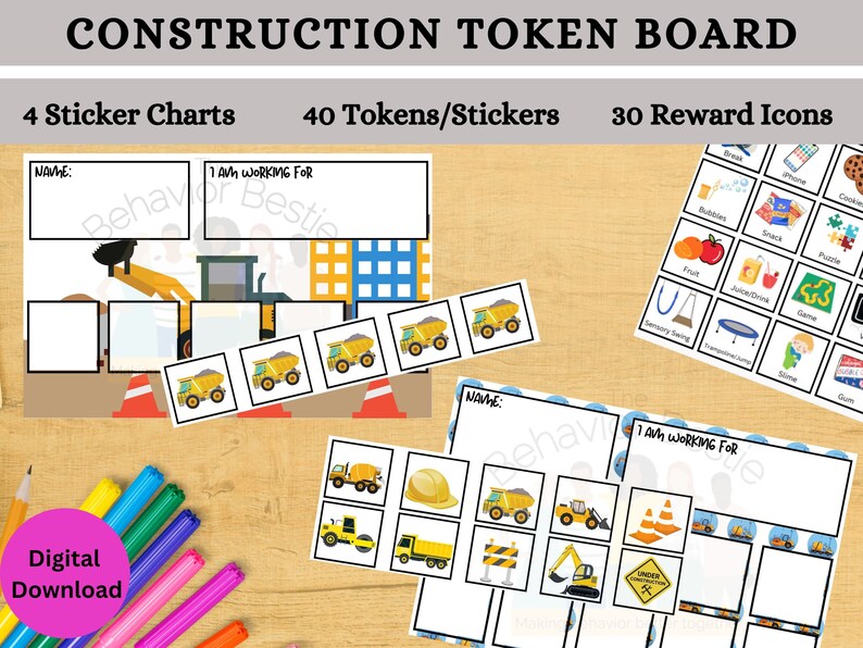 Printable Construction Token Board Construction Sticker - Etsy