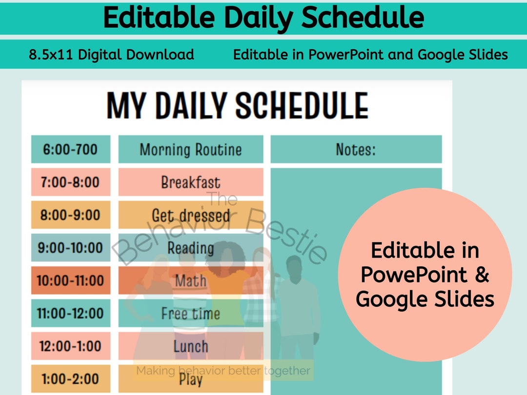 Editable Daily Schedule Template for Kids | Customizable Kid Daily ...