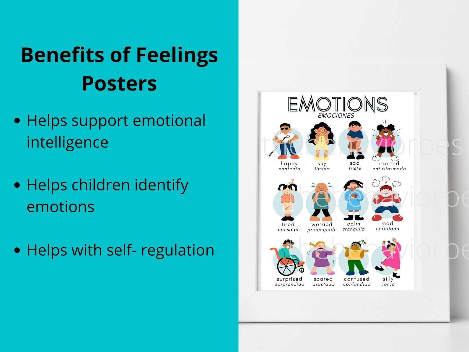 Bilingual SPANISH-ENGLISH Emotions Poster Digital Feelings Chart ...