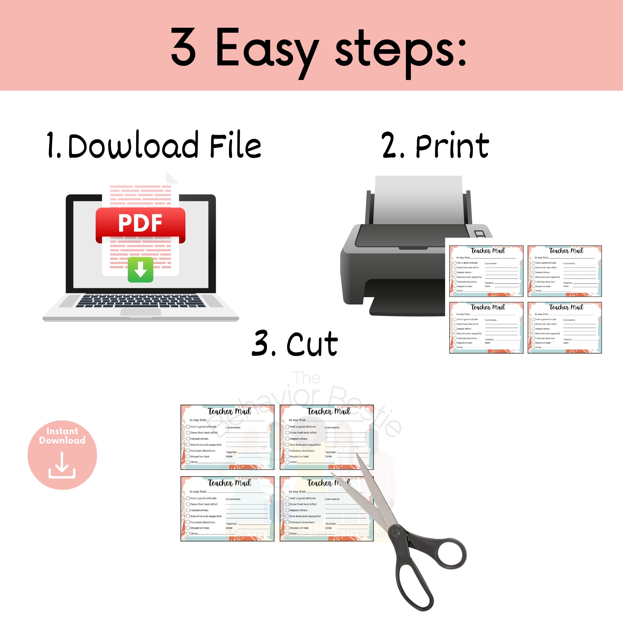 Multiple Printable Teacher Note, PDF Teacher Mail, Positive Note Home ...