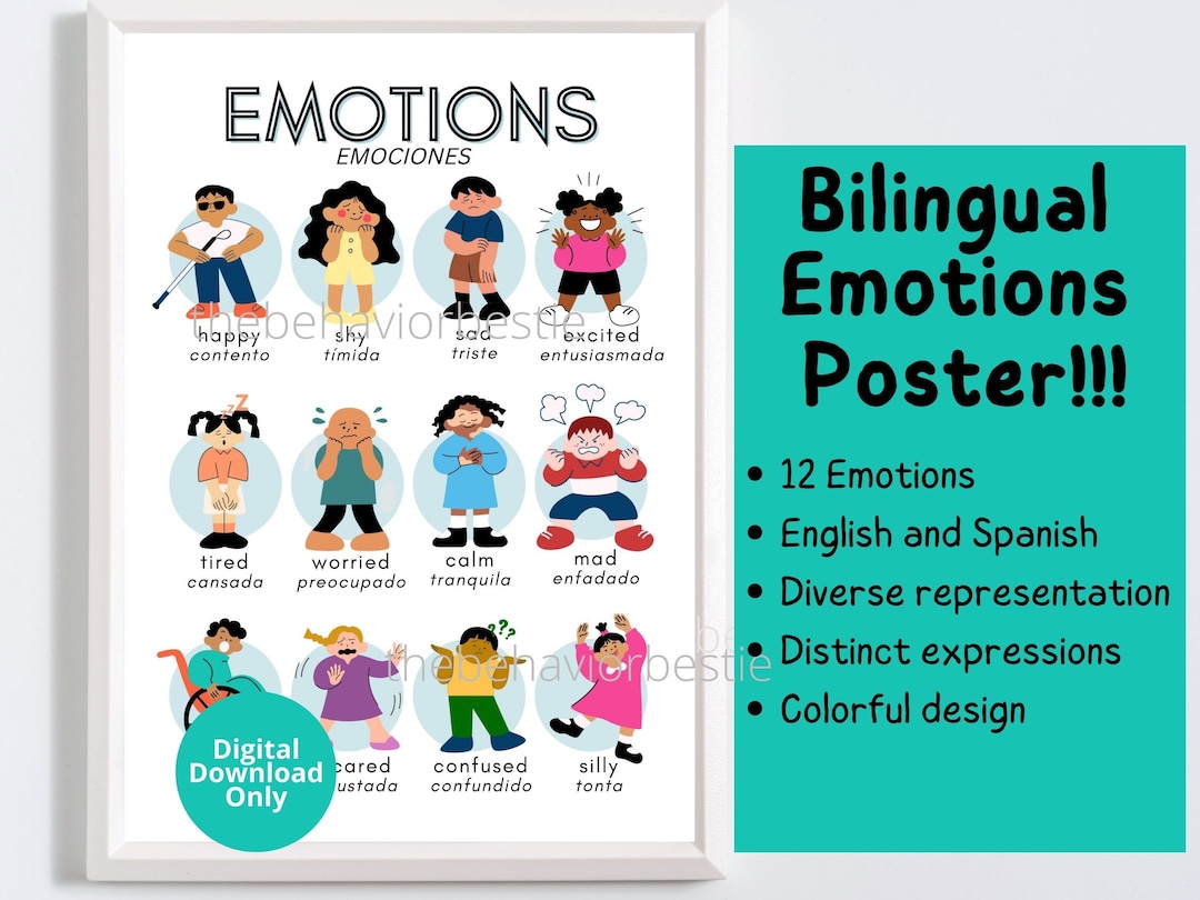 Bilingual SPANISH-ENGLISH Emotions Poster | Digital Feelings Chart ...