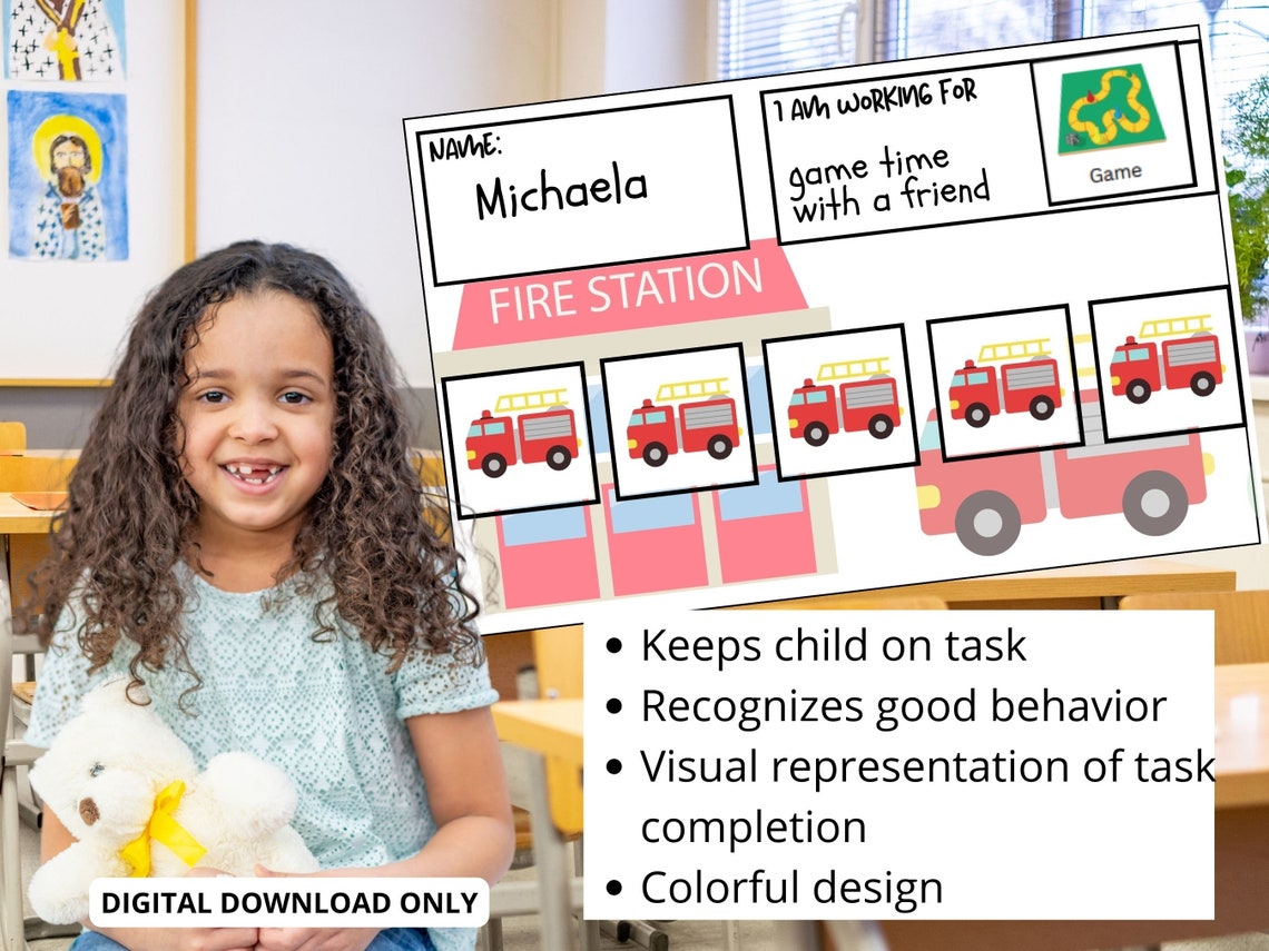 Fire Truck Sticker Chart Fire Truck Token Board Behavior Management ...