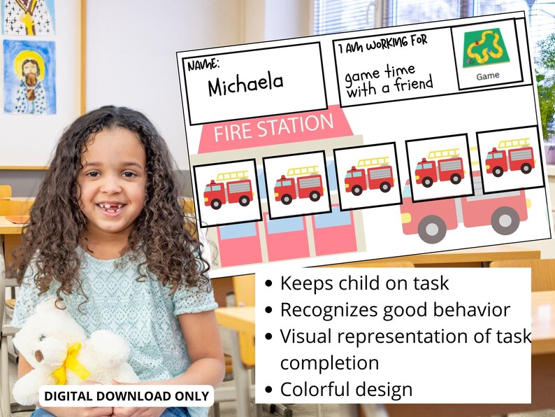 Fire Truck Sticker Chart | Fire Truck Token Board Behavior Management ...