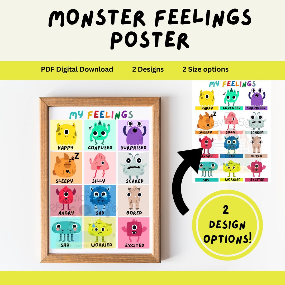Cute Monster Feelings Chart | Printable Emotions Chart | Cute Monster ...