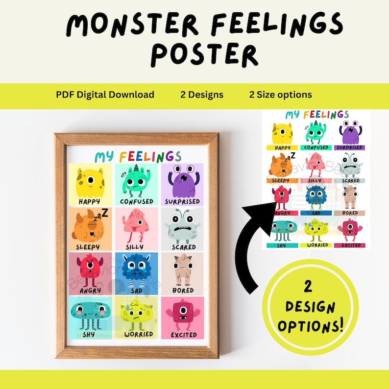 Cute Monster Feelings Chart | Printable Emotions Chart | Cute Monster ...