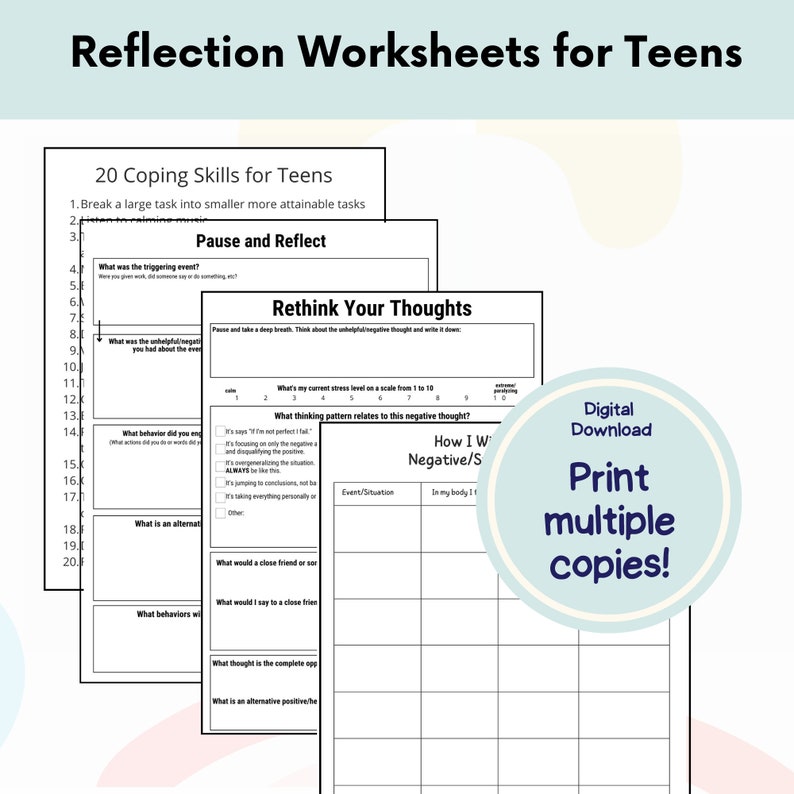 Reflection Worksheet for Teens, CBT Worksheet, Challenge Negative ...