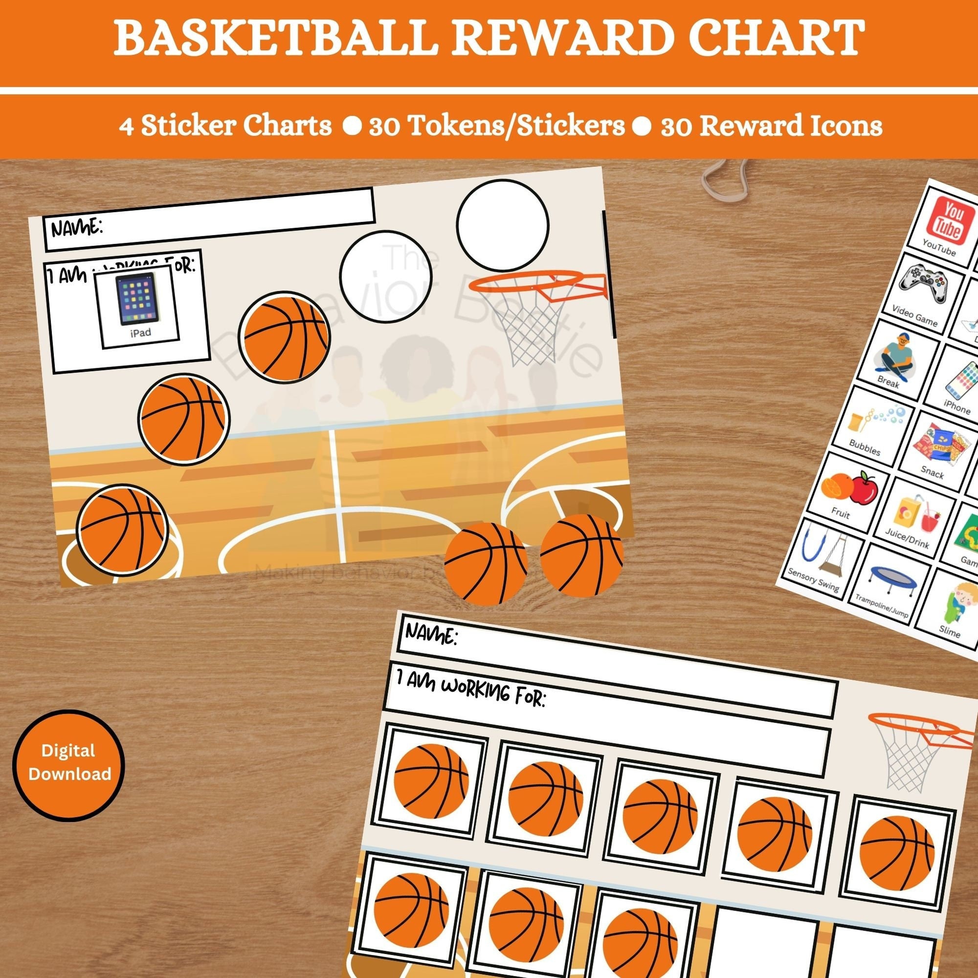 Basketball Token Board: Printable Reward Chart (digital Download) - Etsy
