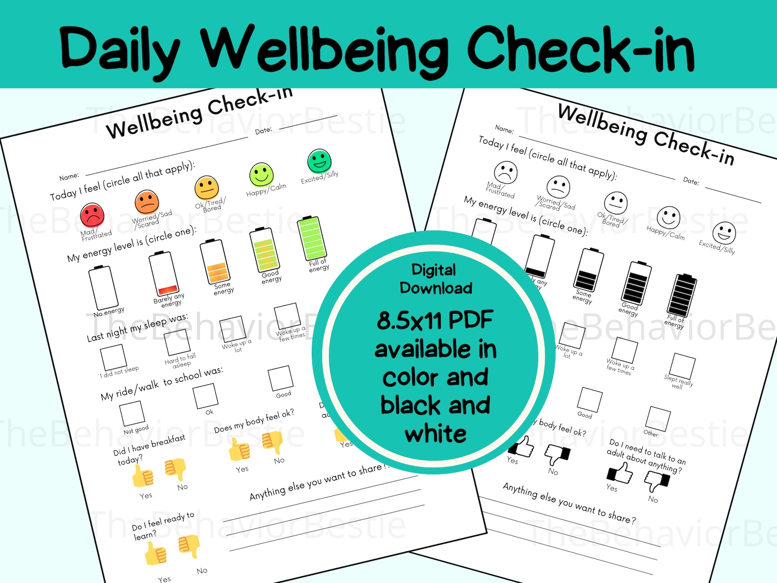 Student Wellbeing Check-in: Daily Emotions Sheet (PDF & PPT) - Etsy