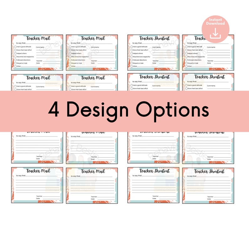 Multiple Printable Teacher Note, PDF Teacher Mail, Positive Note Home ...