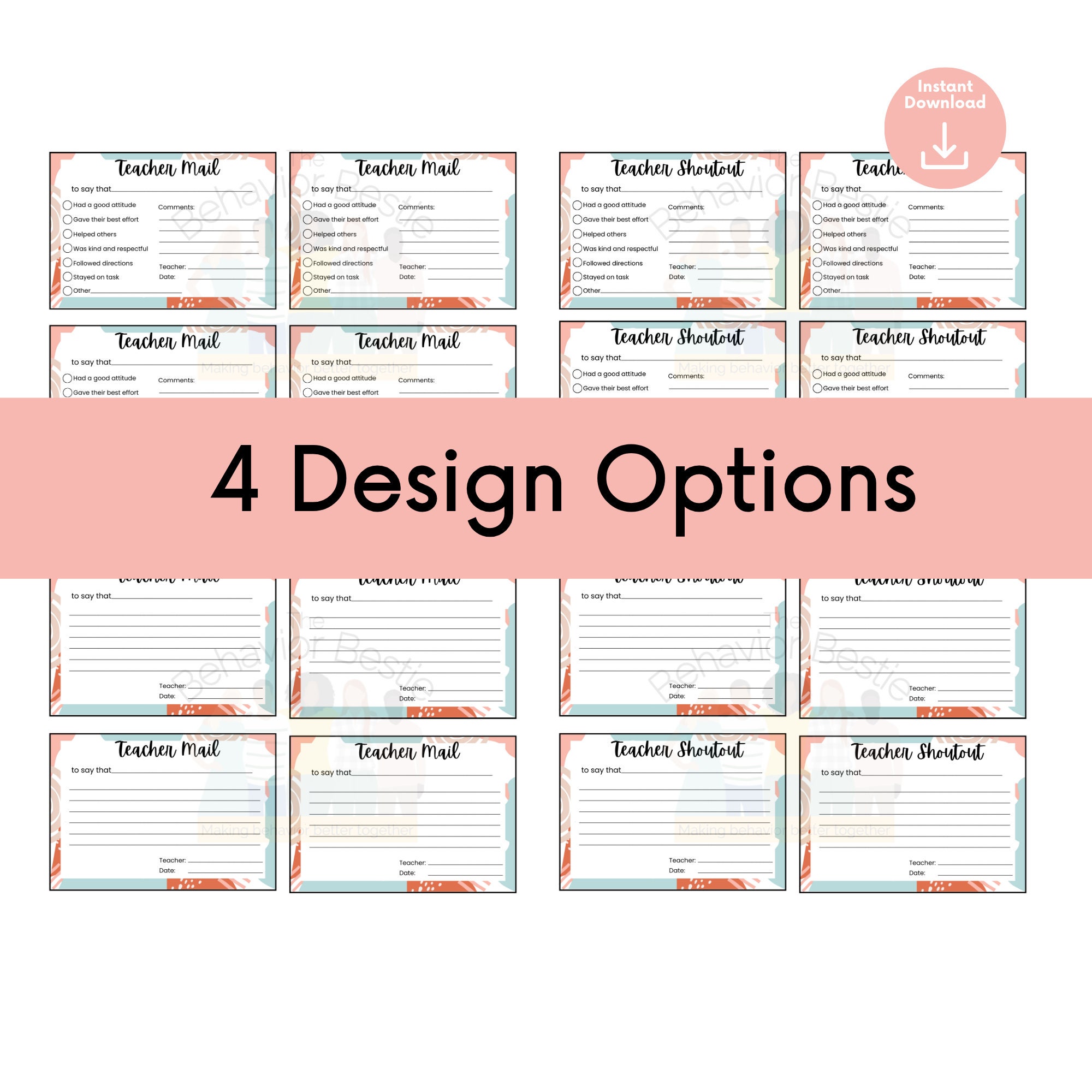 Multiple Printable Teacher Note, PDF Teacher Mail, Positive Note Home ...