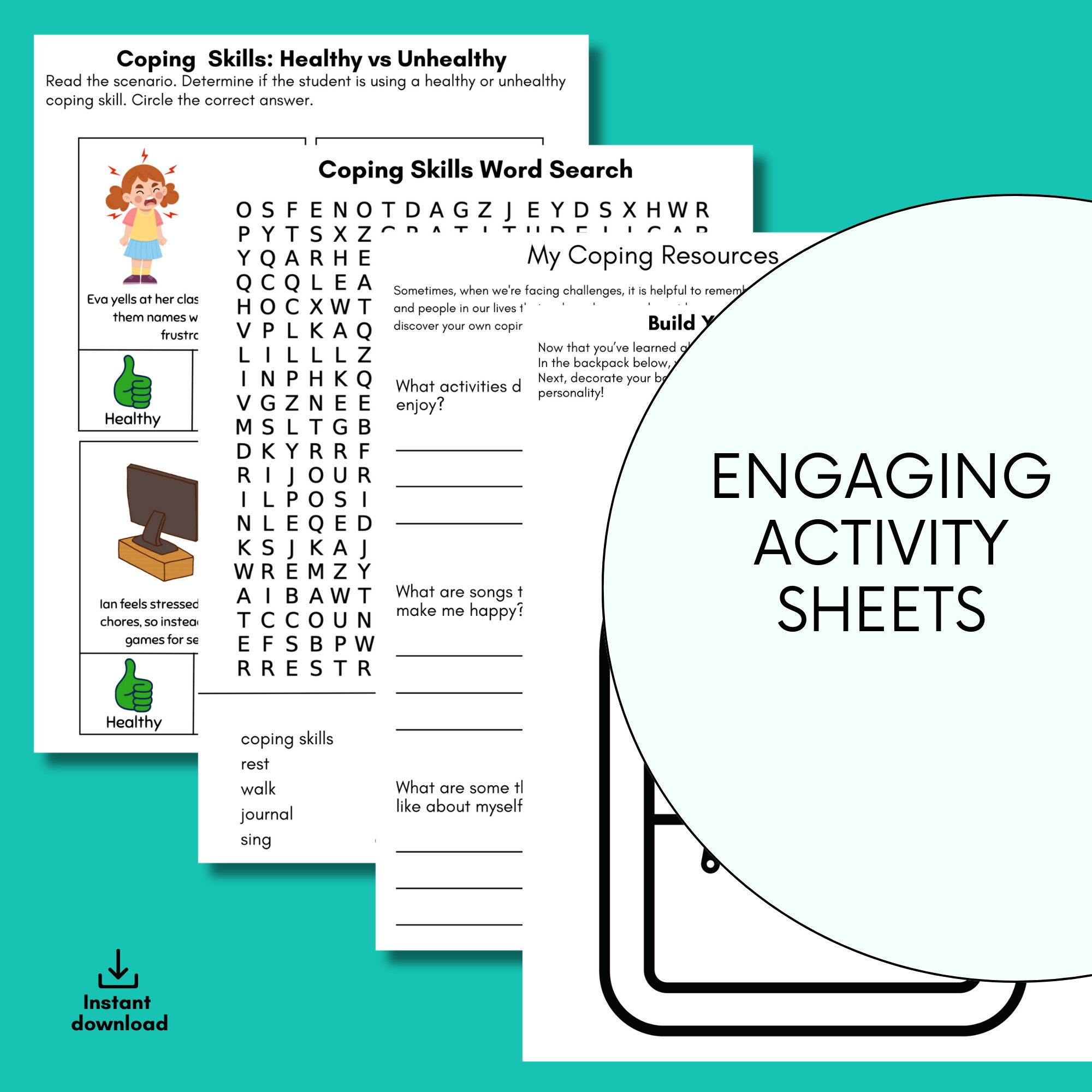 Coping Skills Activity Bundle for Elementary Kids Instant Digital PDF ...