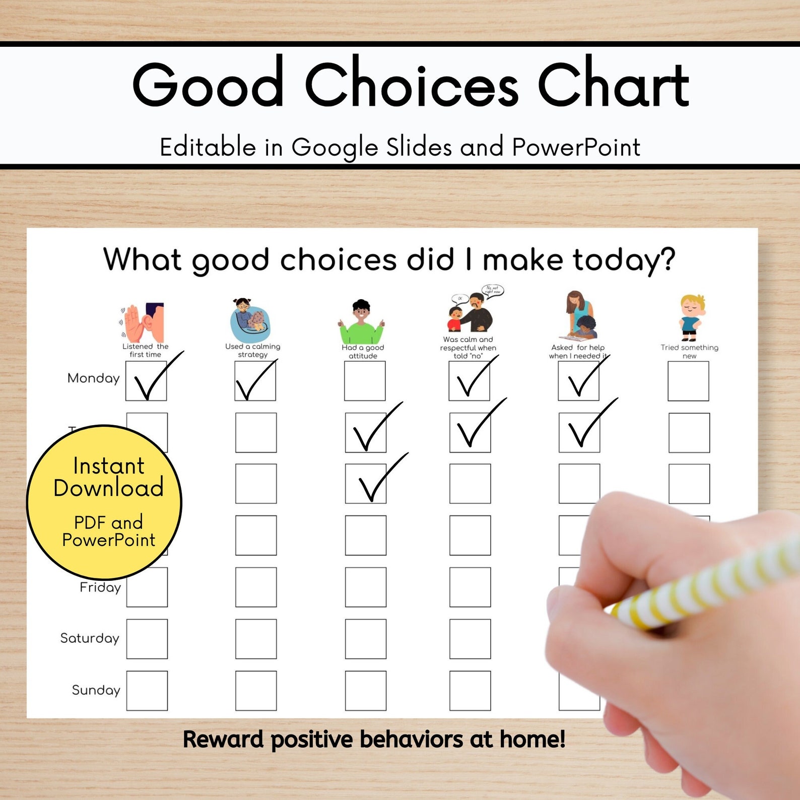 Good Choices Chart for at Home Digital Good Behavior Chart Positive ...