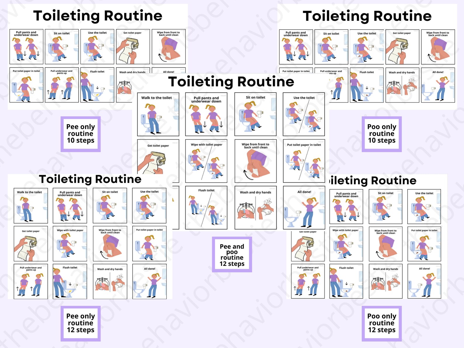Printable Girl Potty Routine Visual Toileting Routine Bathroom Visual ...