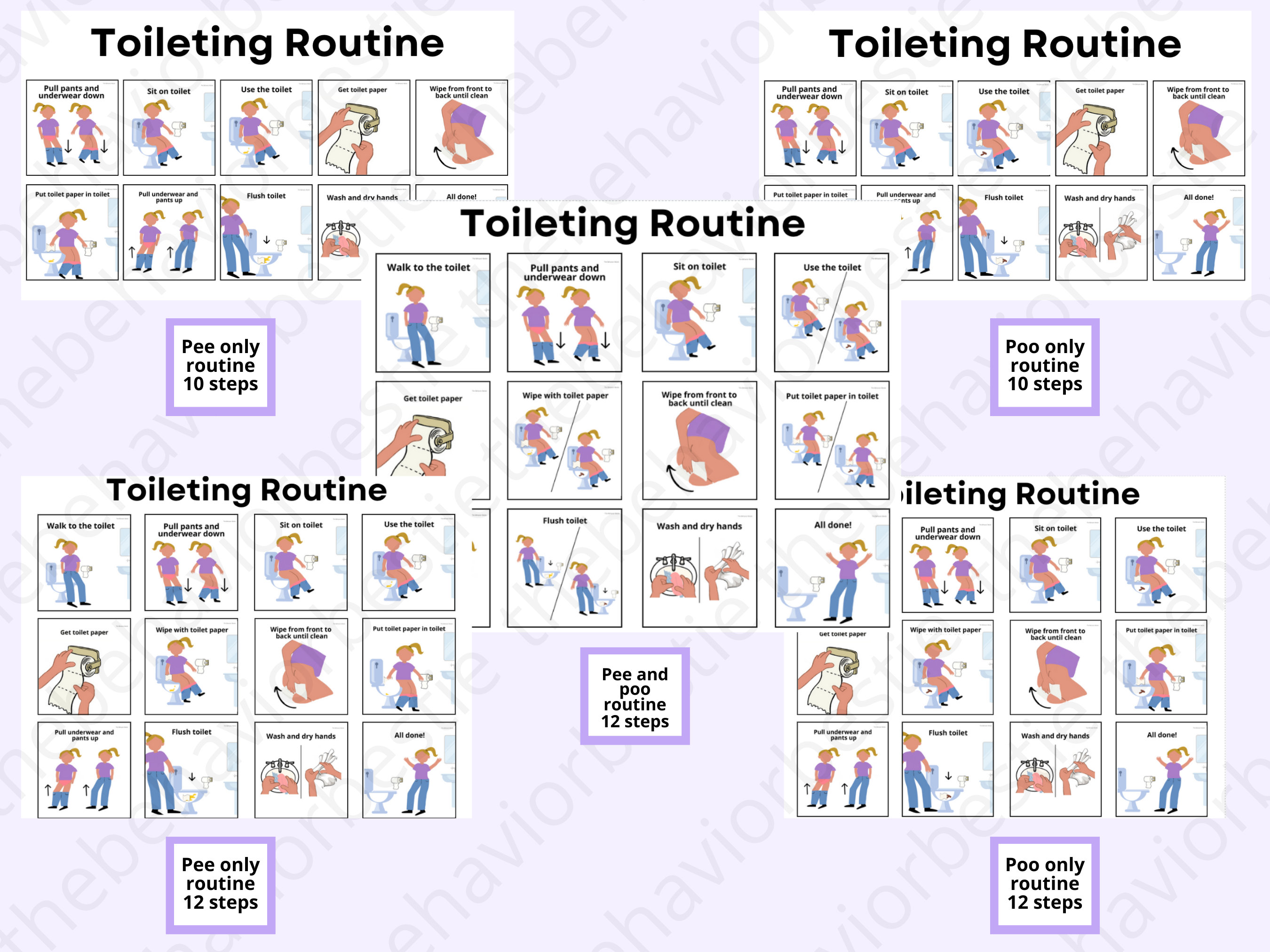 Printable Girl Potty Routine Visual Toileting Routine Bathroom Visual ...